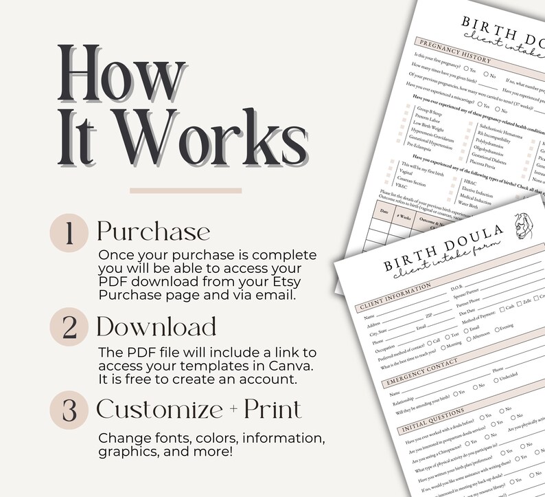 Birth Doula Client Intake Forms, Canva Template, Editable Forms ...