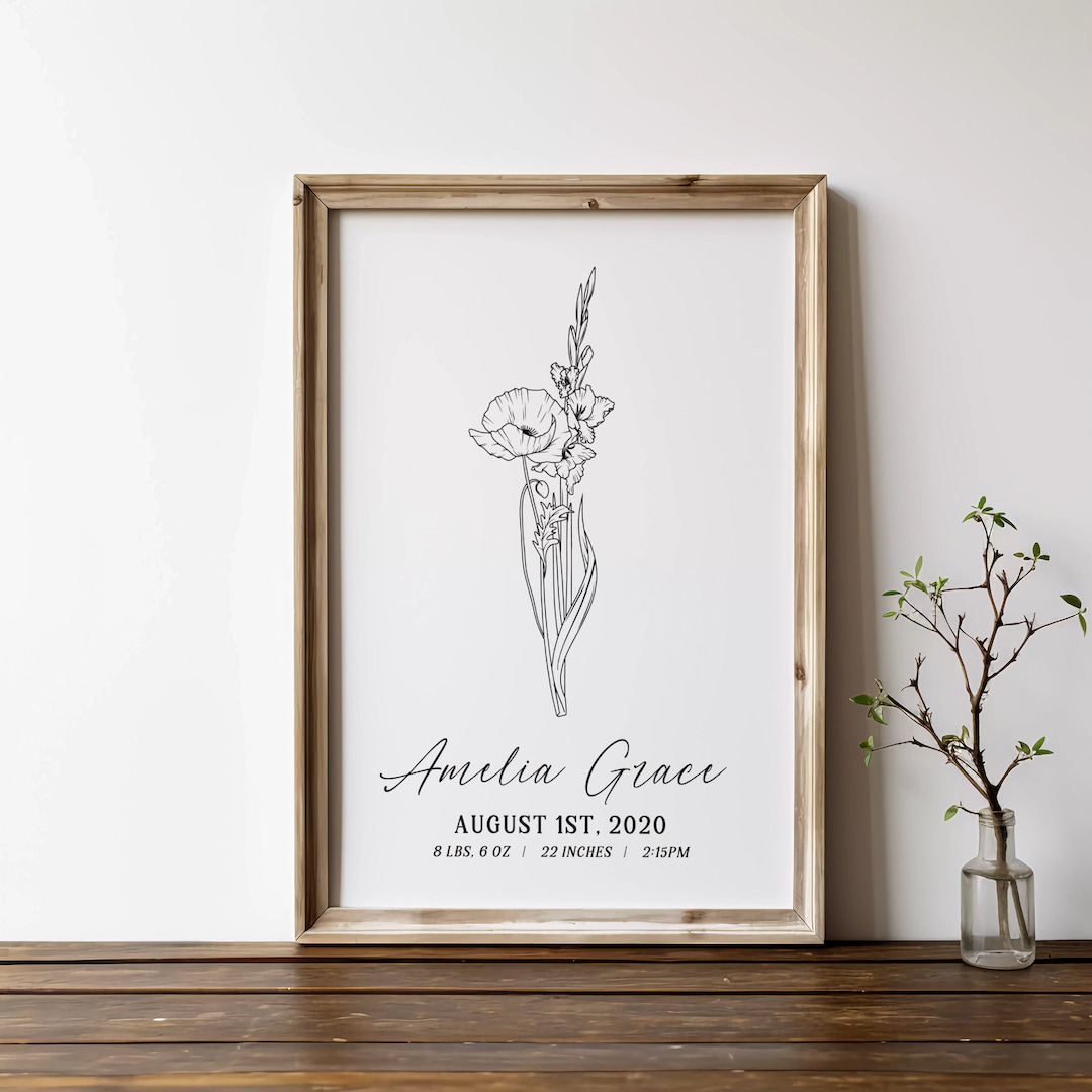 Custom August Birth Flower Printable, Personalized Gift, Nursery Decor ...