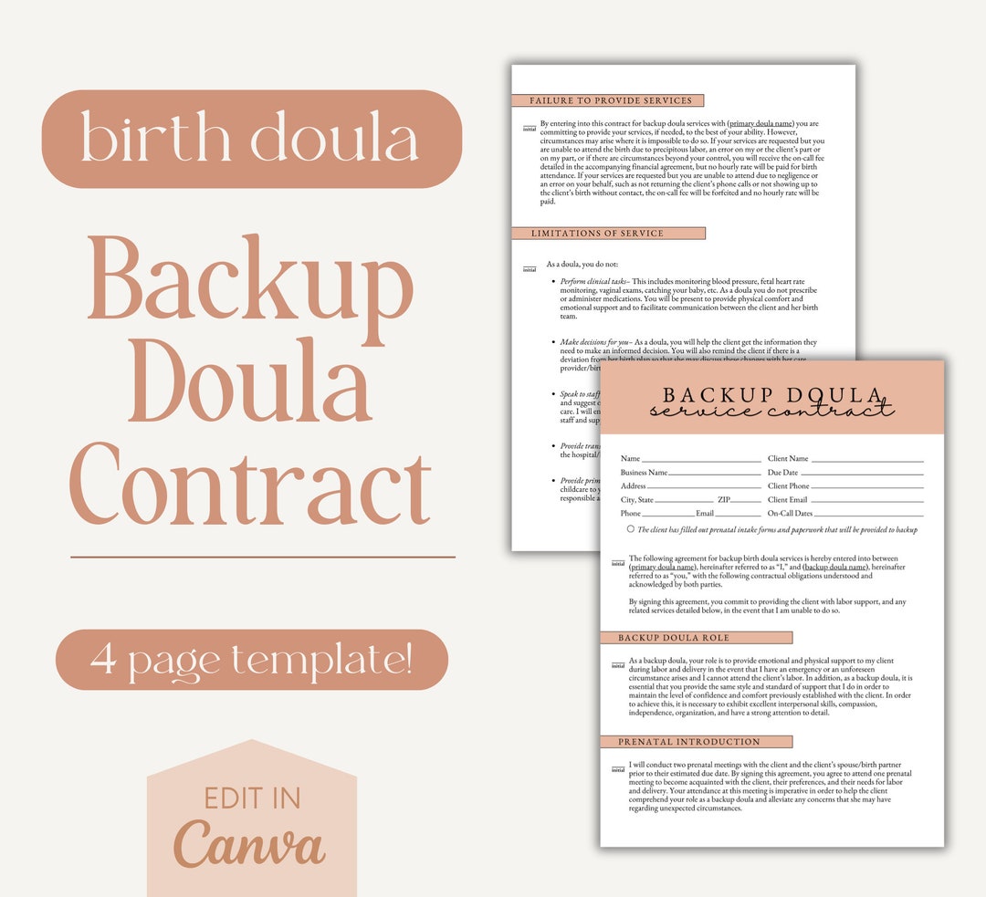 Backup Doula Contract, Legal Contracts for Birth Doula, Backup Doula ...