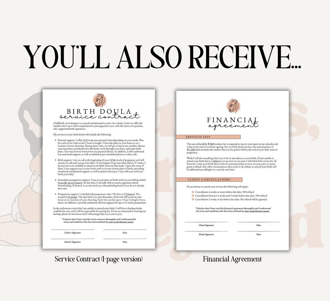 Doula Service Contract and Release Forms, Legal Contract for Doula ...