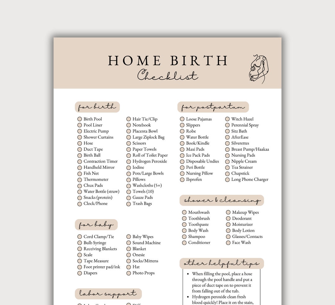 Home Birth Checklist, Editable Checklist, Home Birth Prep List for ...