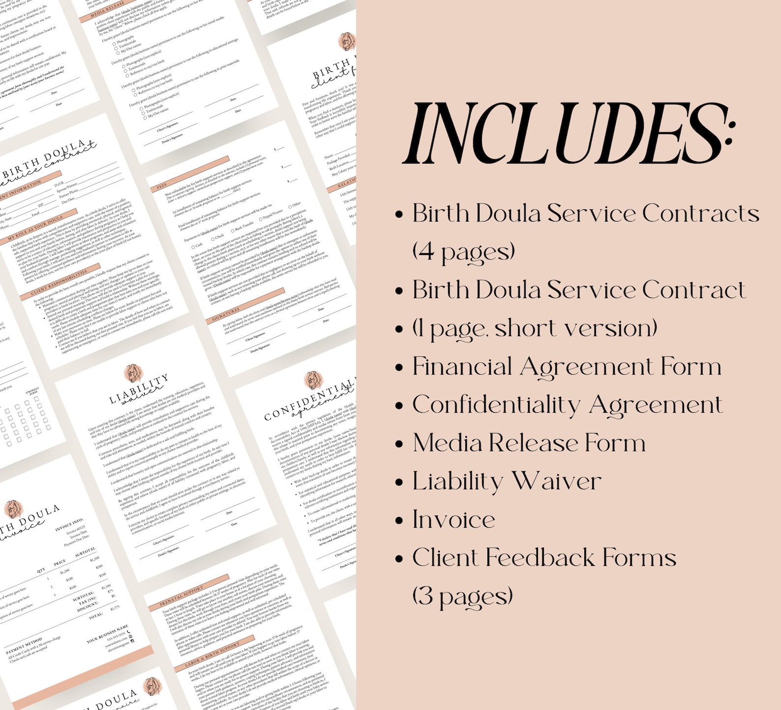 Doula Service Contract and Release Forms, Legal Contract for Doula ...