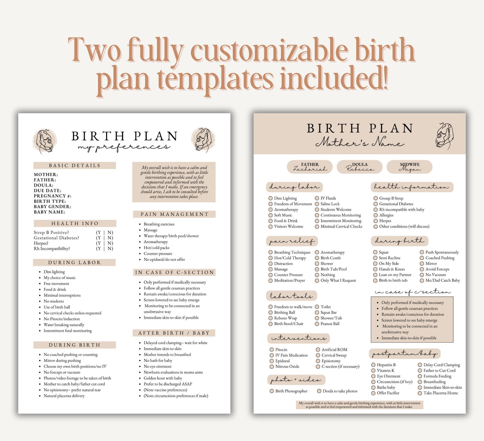 Editable 1-page Birth Plan, Birth Plan Printable, Printable Birthing ...