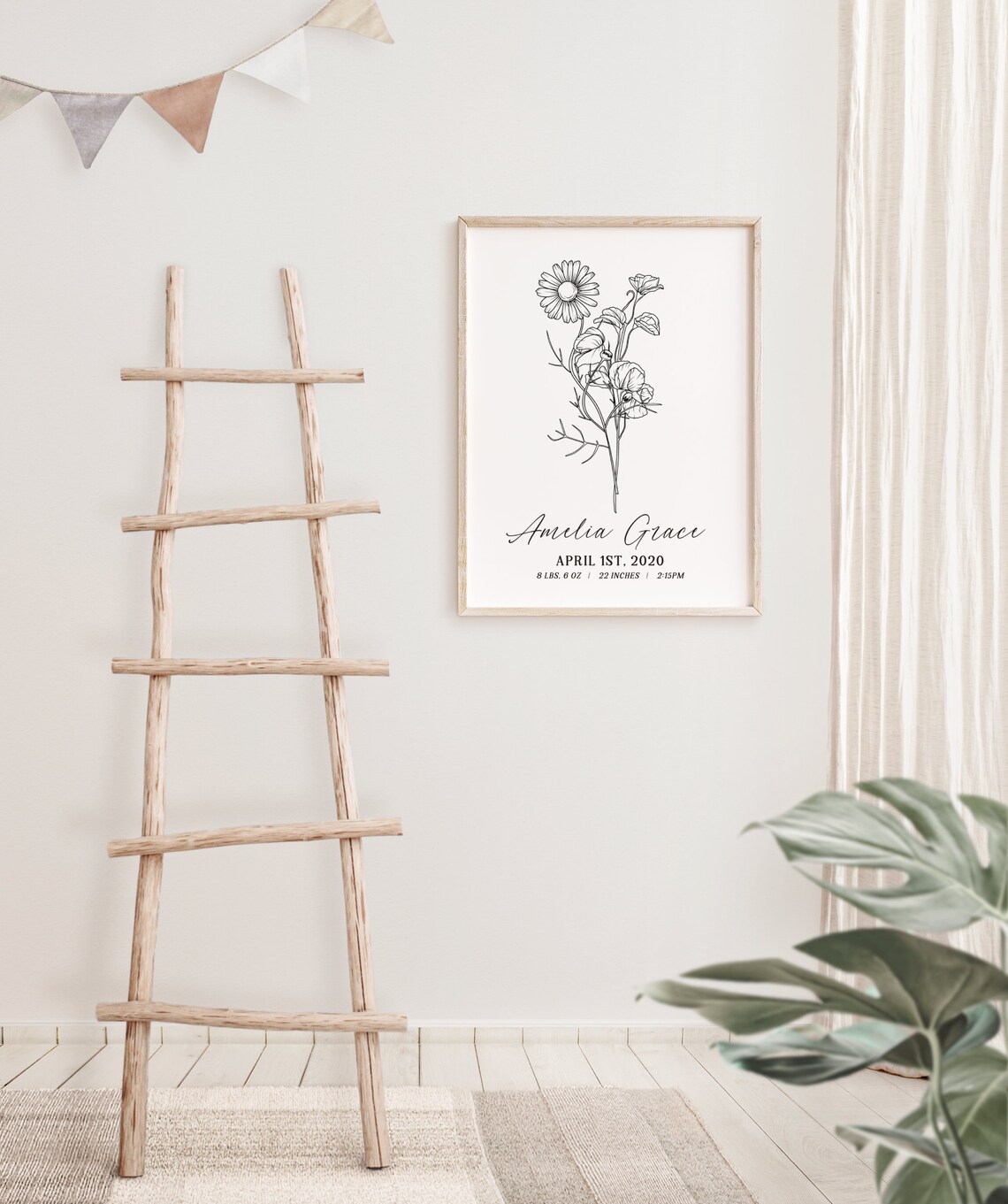Custom April Birth Flower Printable, Personalized Gift, Nursery Decor ...