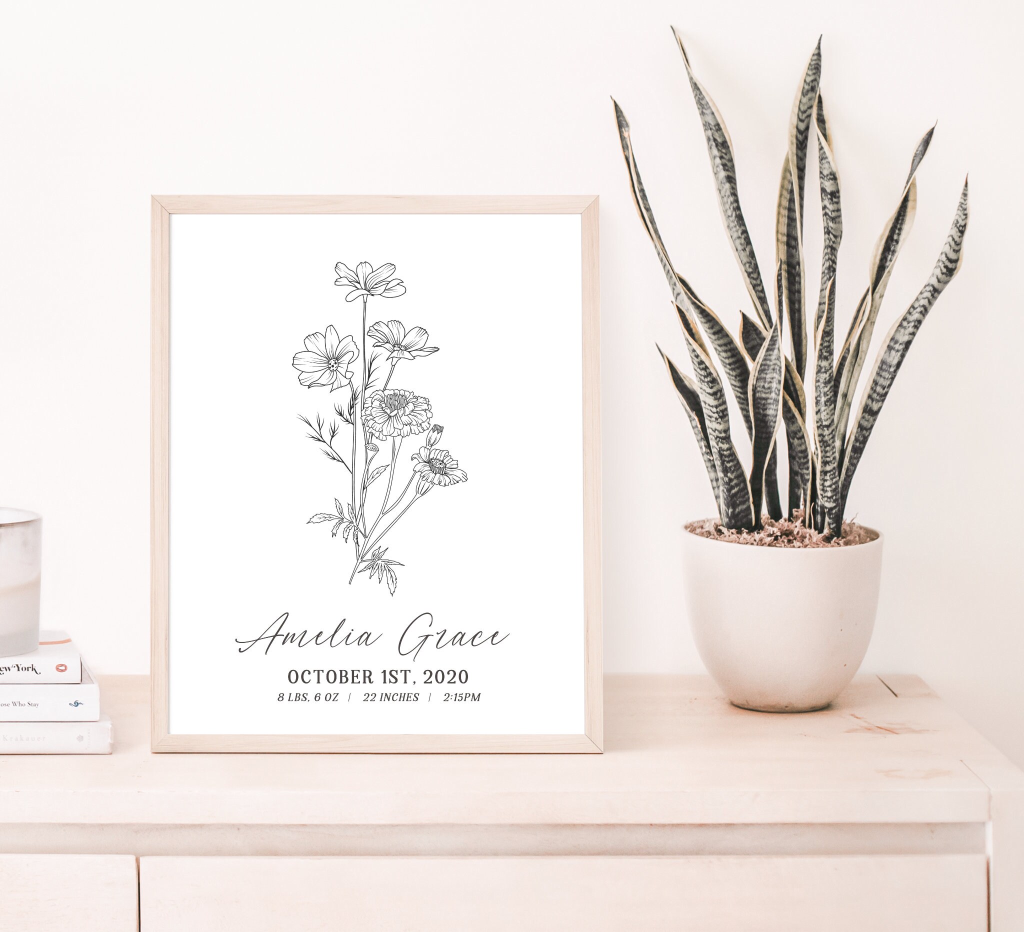 Custom October Birth Flower Printable, Personalized Gift, Nursery Decor ...