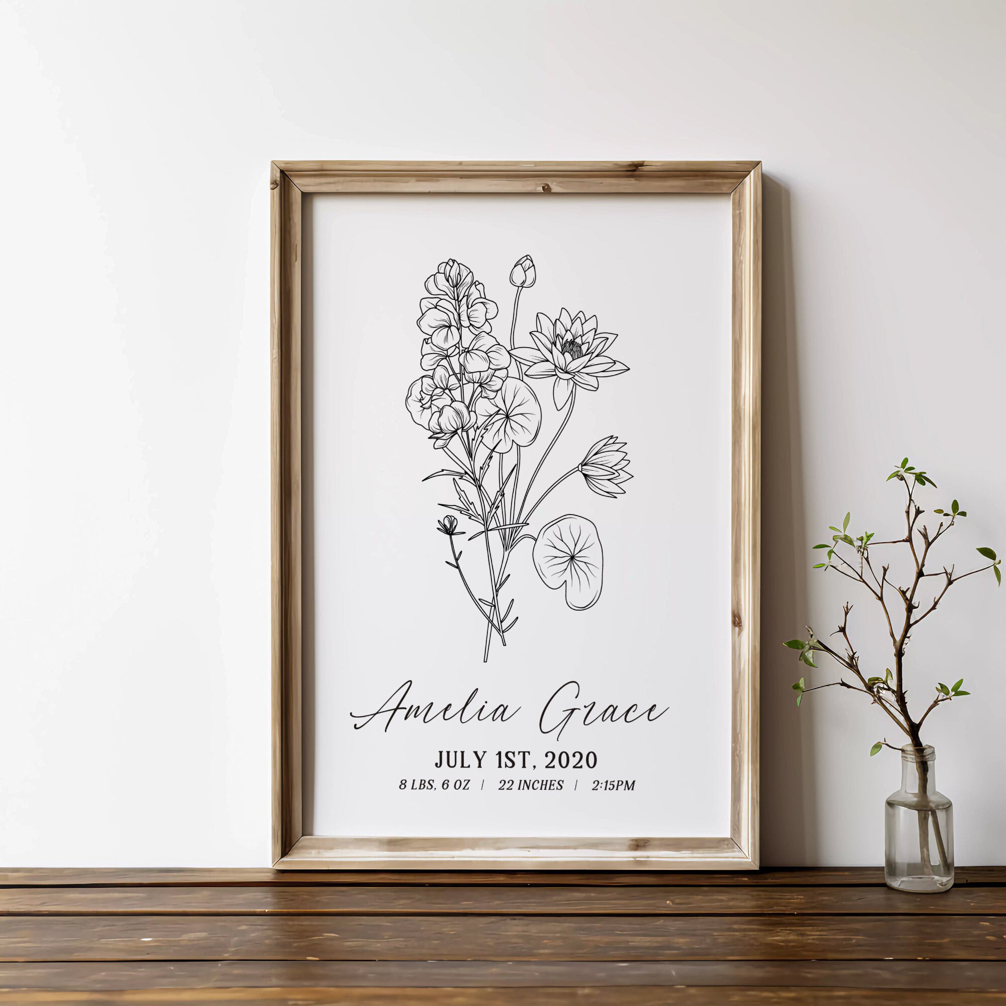 Custom July Birth Flower Printable, Personalized Gift, Nursery Decor ...