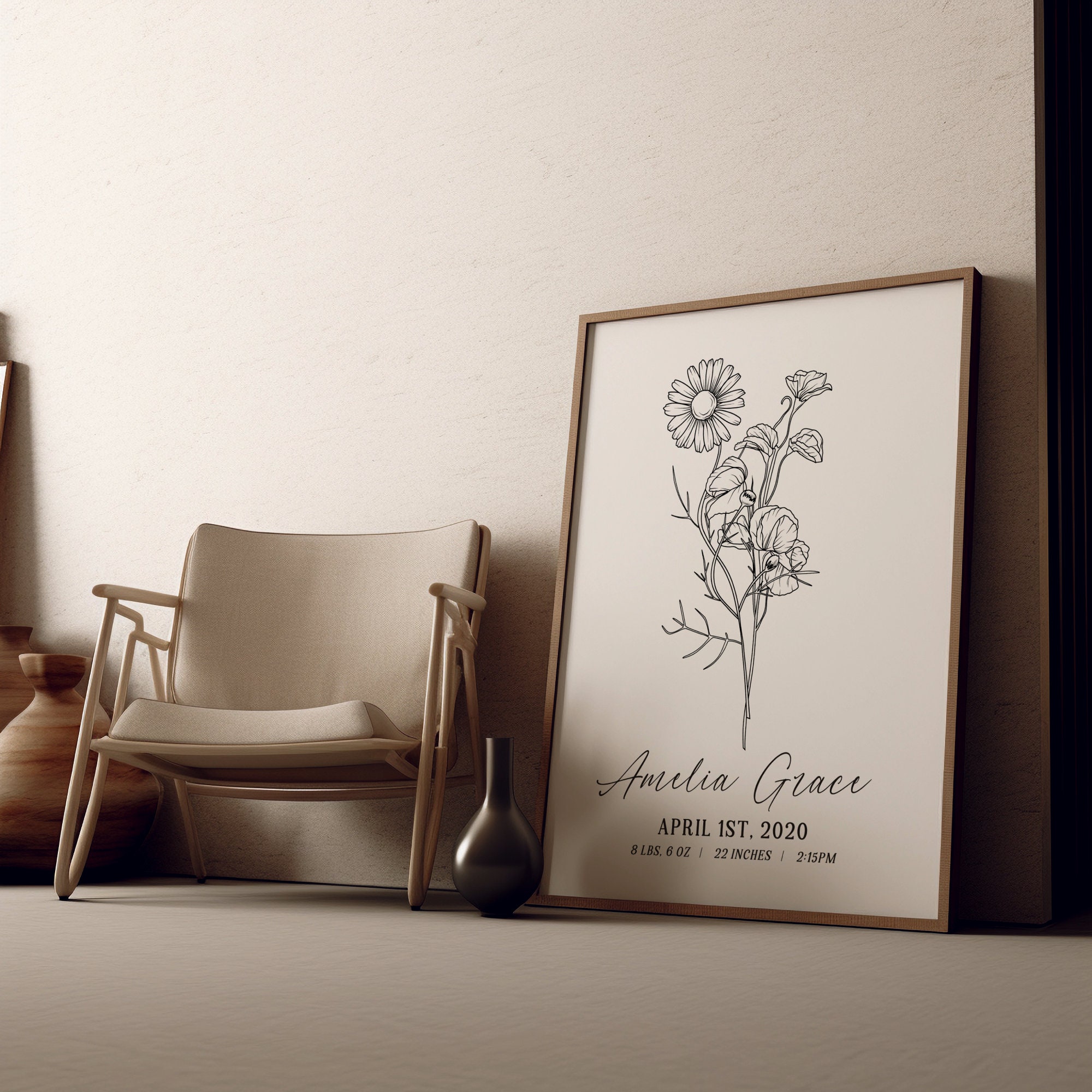 Custom April Birth Flower Printable, Personalized Gift, Nursery Decor ...