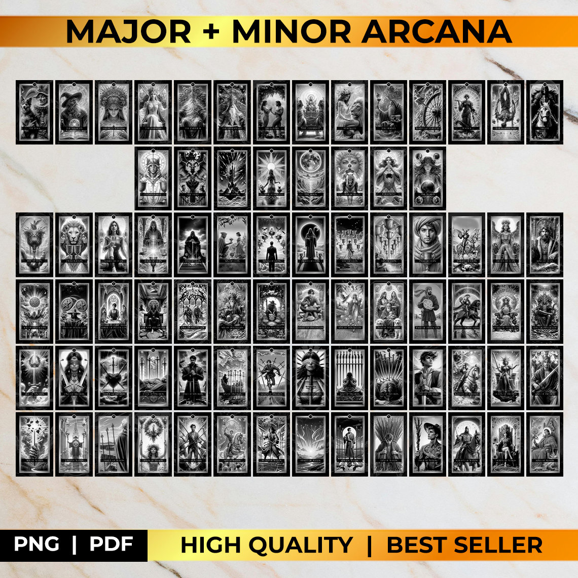 Complete Tarot Deck Black and White 78 Tarot Cards Printable Full Tarot ...