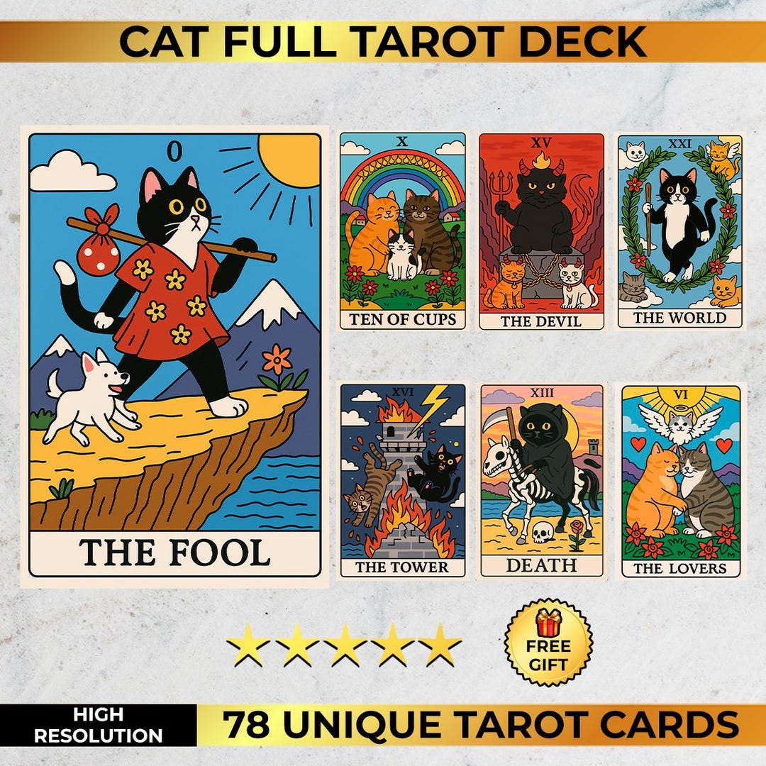 Cat Tarot Deck - Complete 78 Funny, Cute Playful Cards | Printable ...