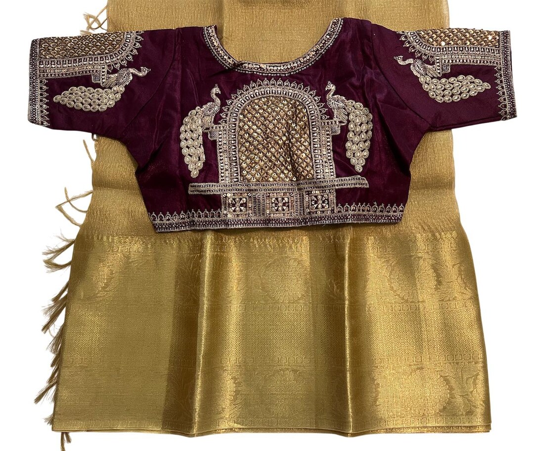 Pattu Style Gold Tissue Crush Saree | Saree With Stitched Blouse and ...