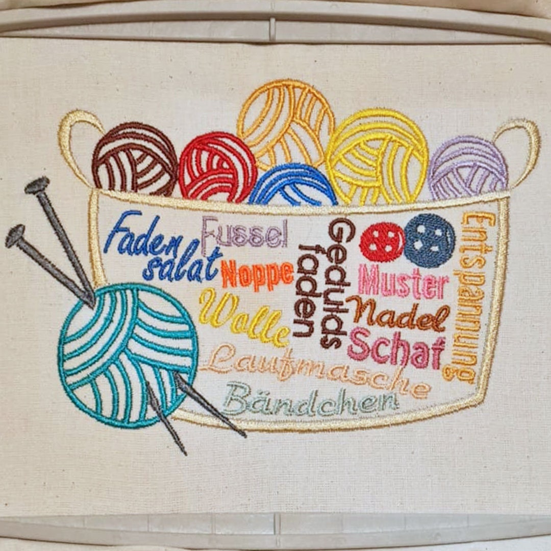 Embroidery File Wool Basket Word Mosaic Satin Stick Wool Ball Knitting ...