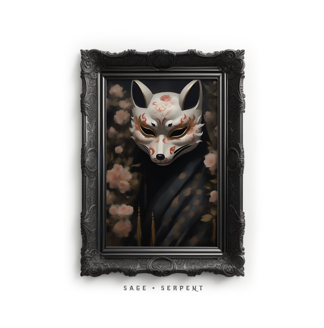 Dark Gothic Japanese Kitsune Dark Academia Decor, Sakura Cherry Blossom ...