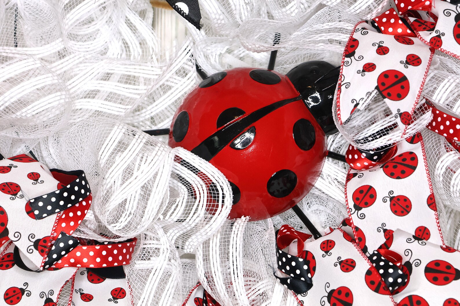 Adorable Ladybug White Mesh Wreath, Spring, Summer, Birthday, Gift ...
