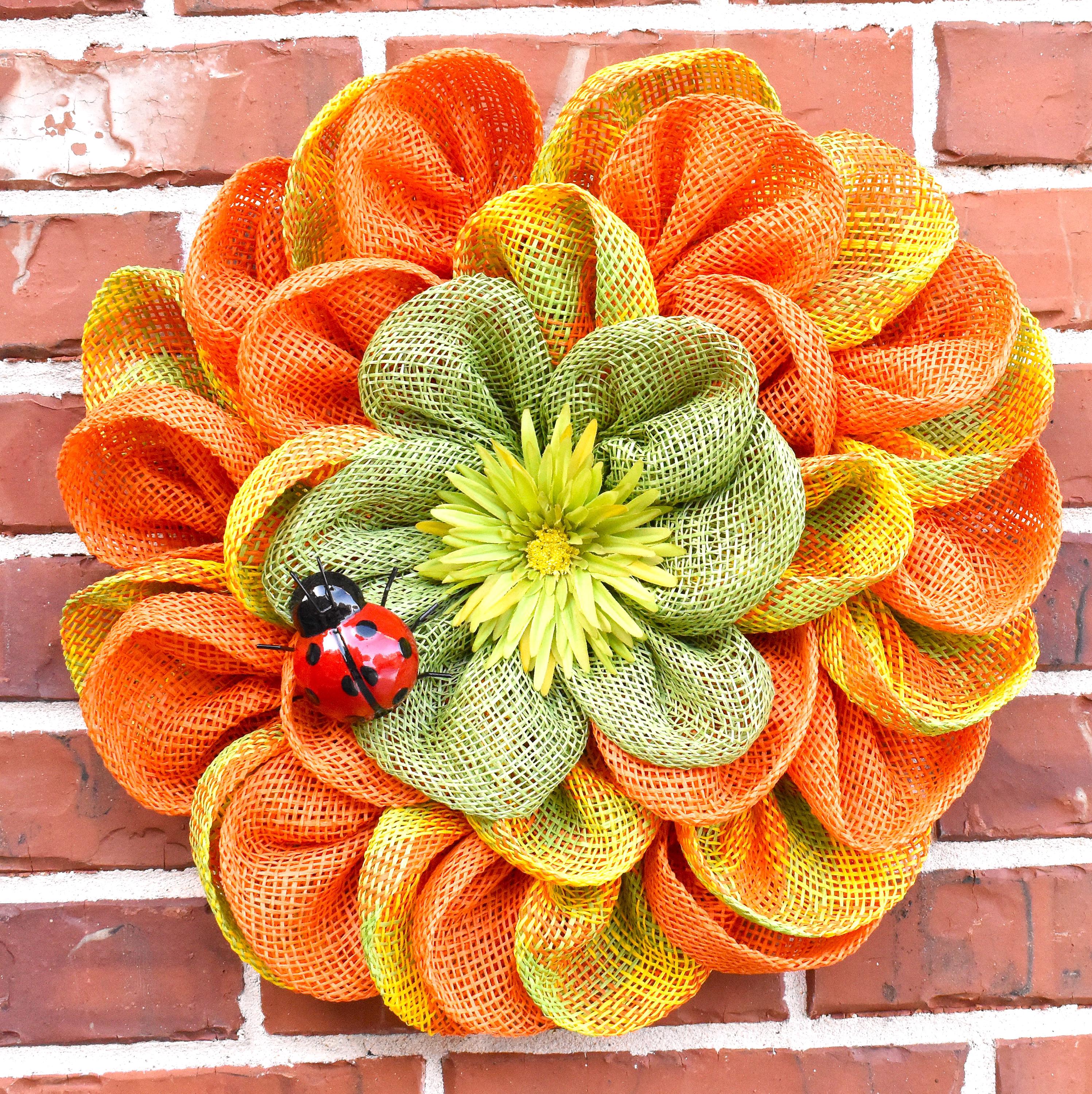 Poly Burlap Flower Wreath: Orange, Green Plaid, Ladybug Decor - Etsy