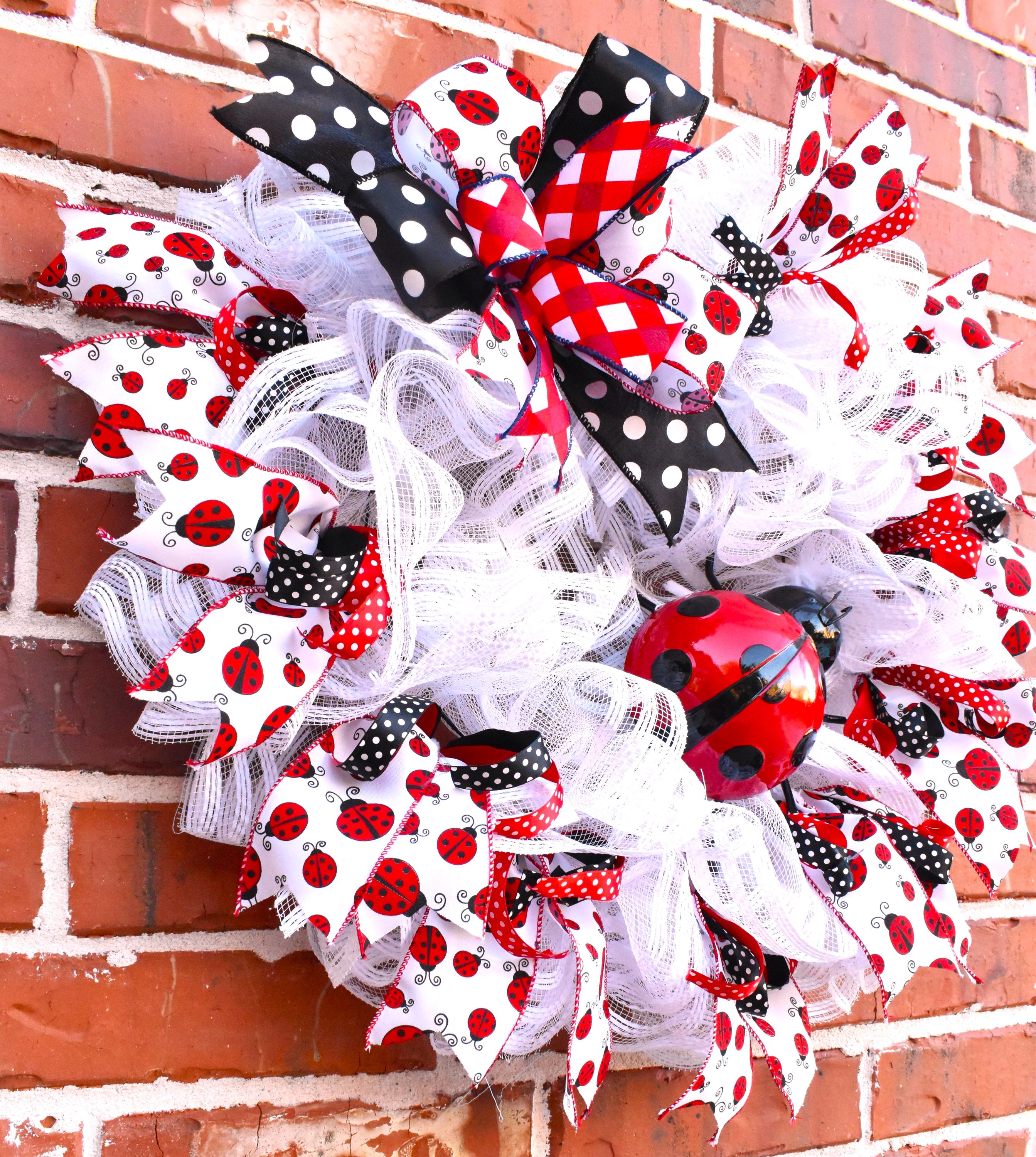 Adorable Ladybug White Mesh Wreath, Spring, Summer, Birthday, Gift ...