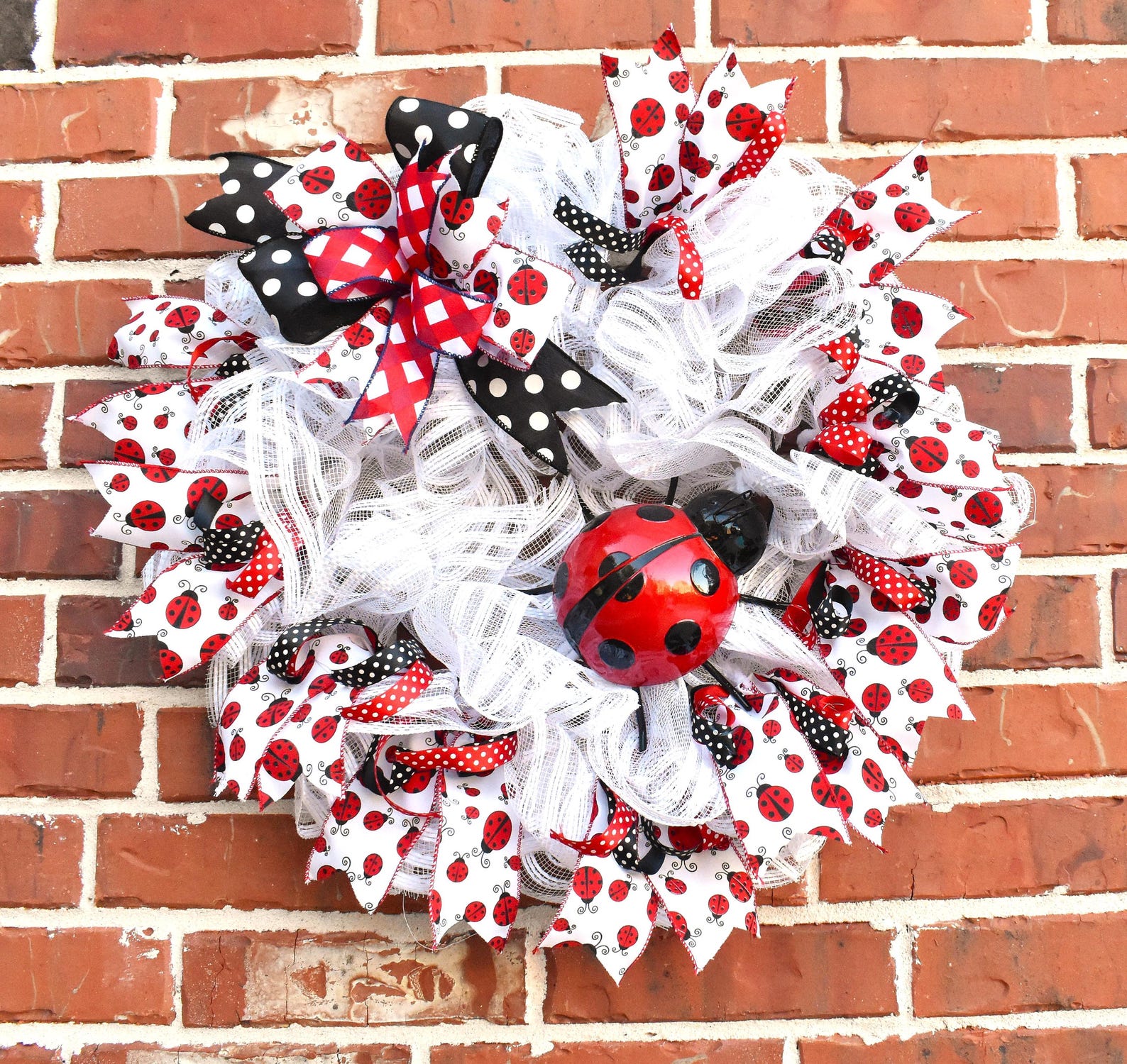 Adorable Ladybug White Mesh Wreath, Spring, Summer, Birthday, Gift ...