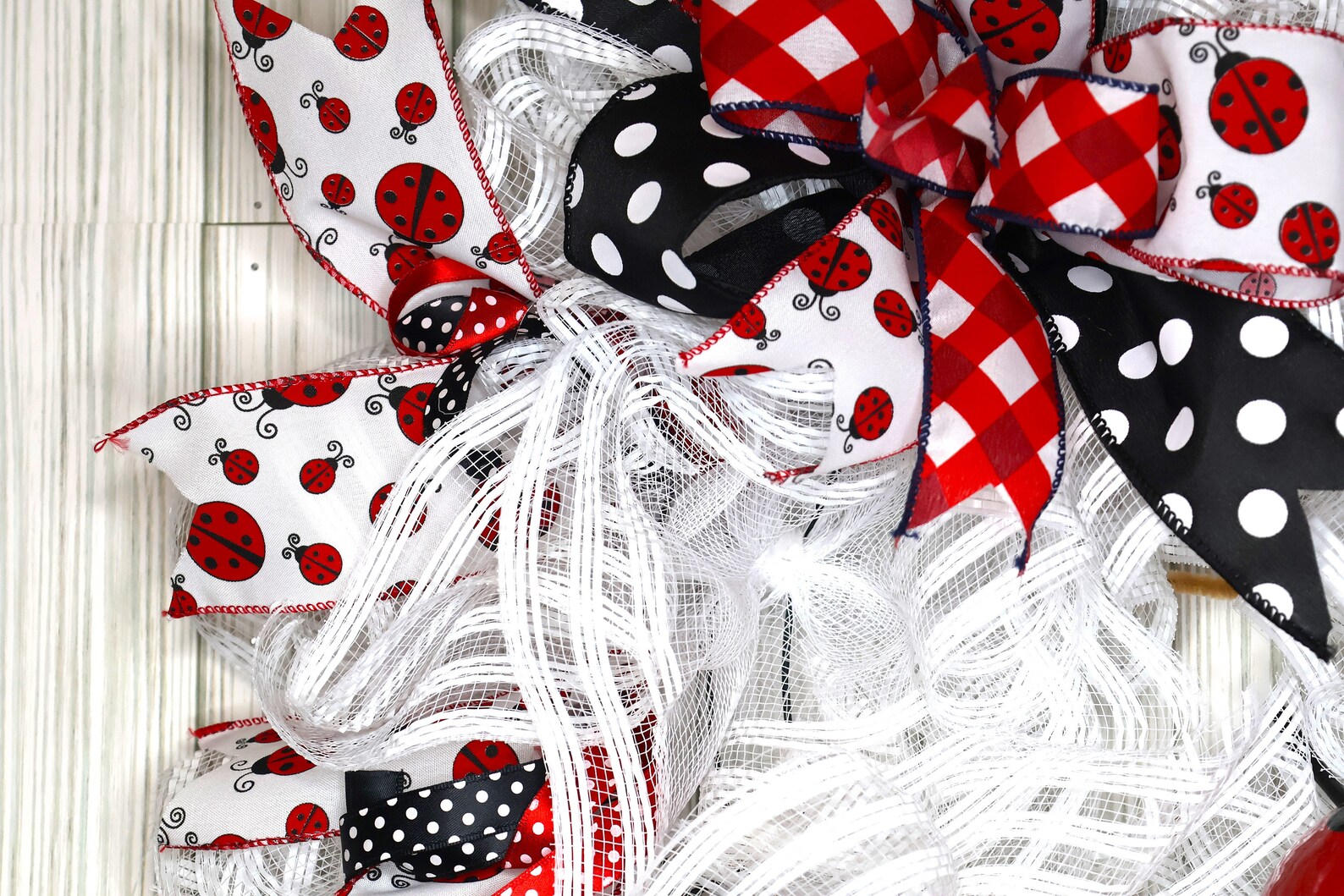Adorable Ladybug White Mesh Wreath, Spring, Summer, Birthday, Gift ...