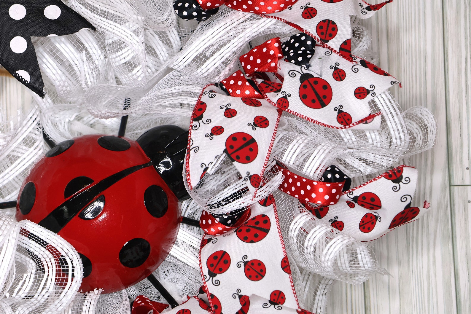 Adorable Ladybug White Mesh Wreath, Spring, Summer, Birthday, Gift ...
