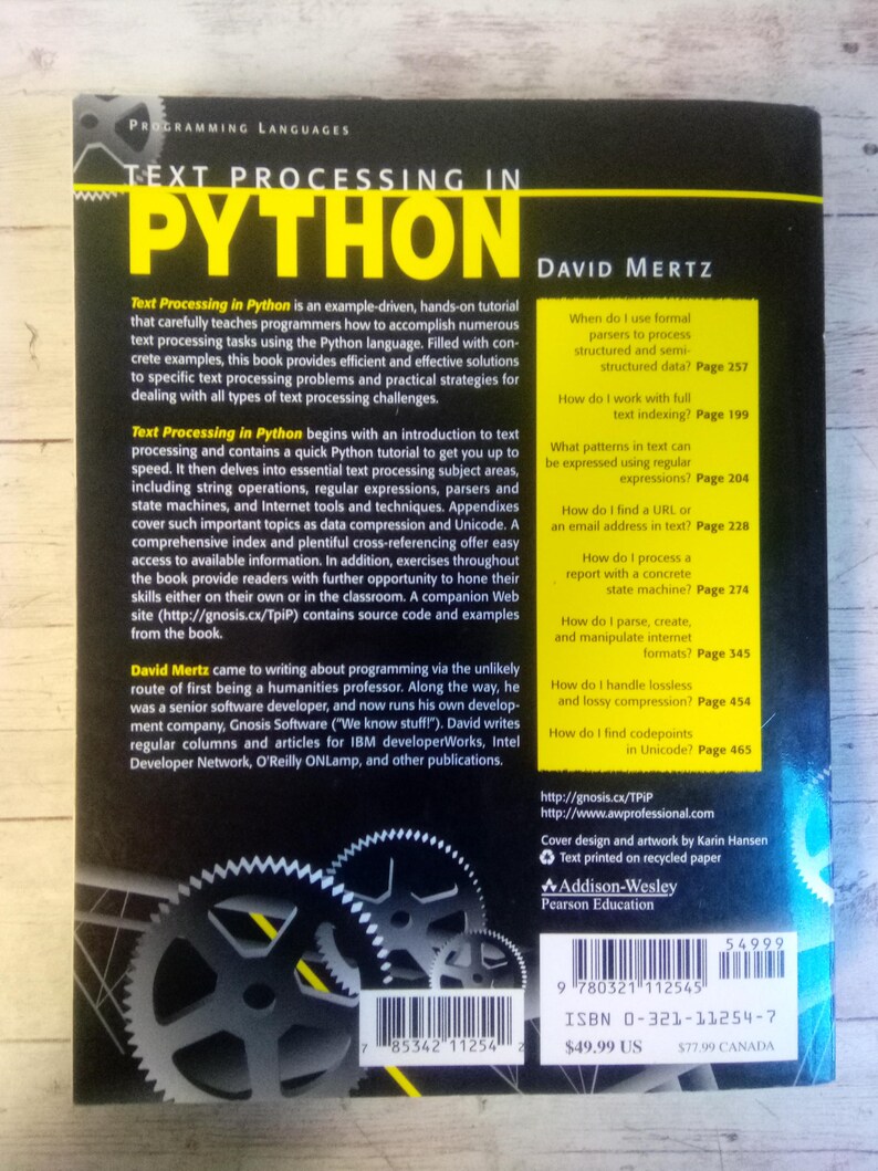 Text Processing in Python ~ David Mertz 2003 - Etsy