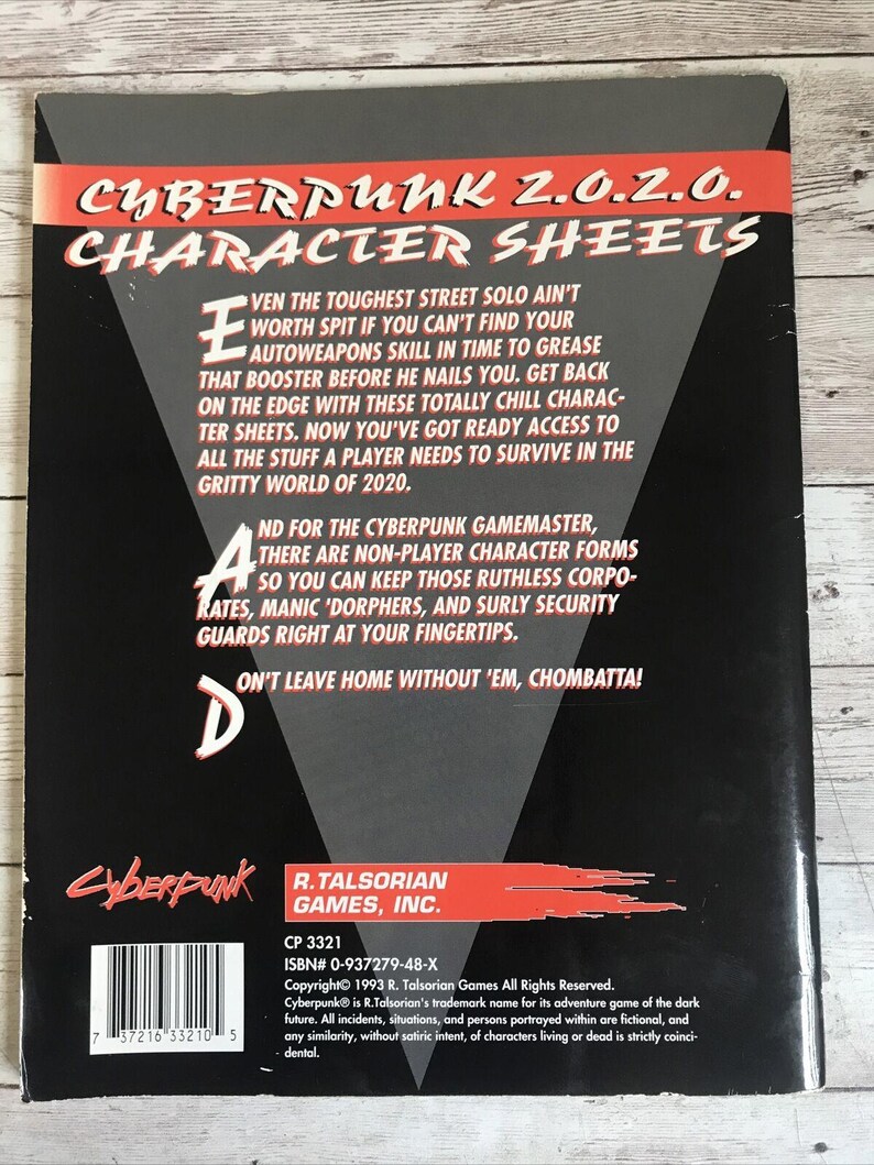 Cyberpunk 2020 Character Sheets R. Talsorian Games RPG - Etsy