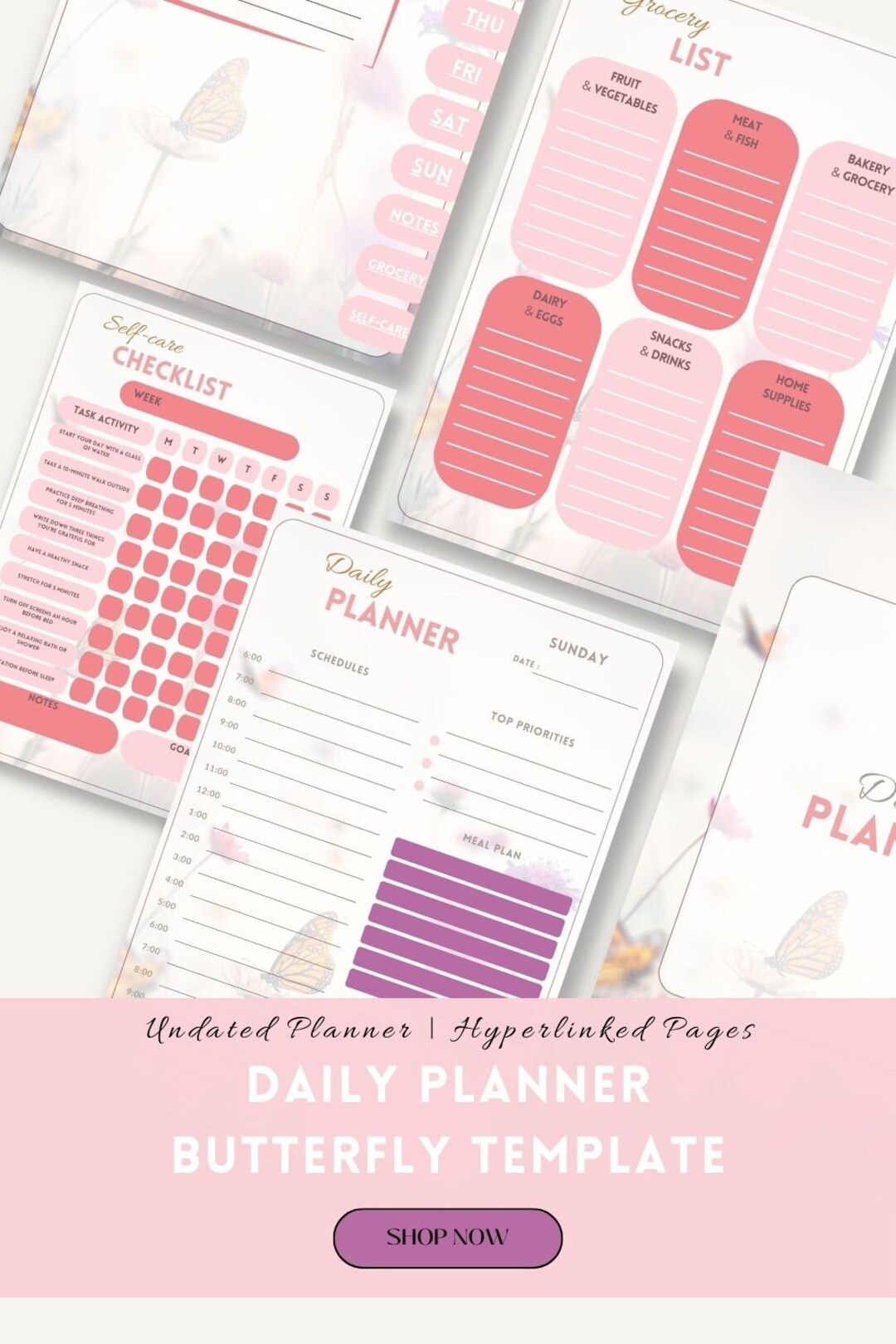 BUTTERFLY THEME PLANNER - Hyperlinked and Undated Pages Included! - Etsy