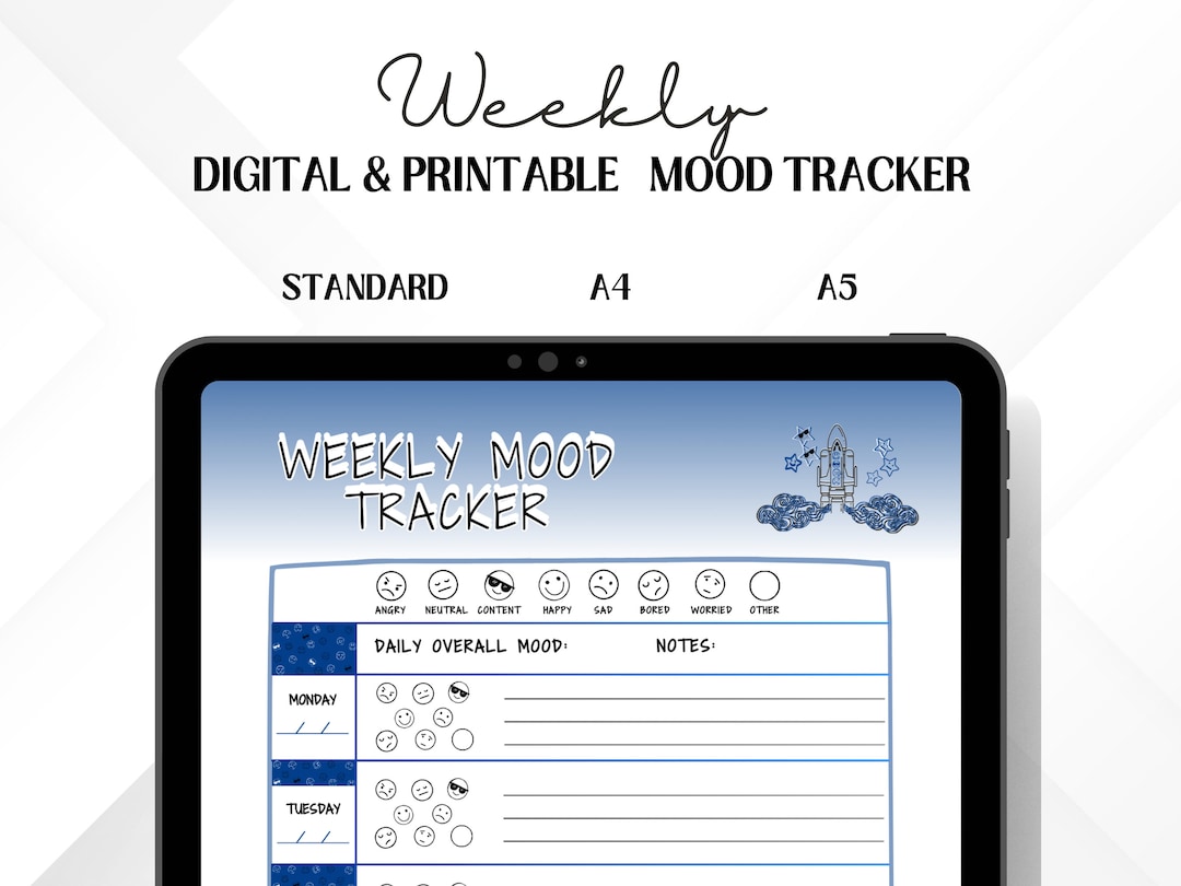 Printable Weekly Mood Tracker Mood Planner Daily Mood Tracker Color ...