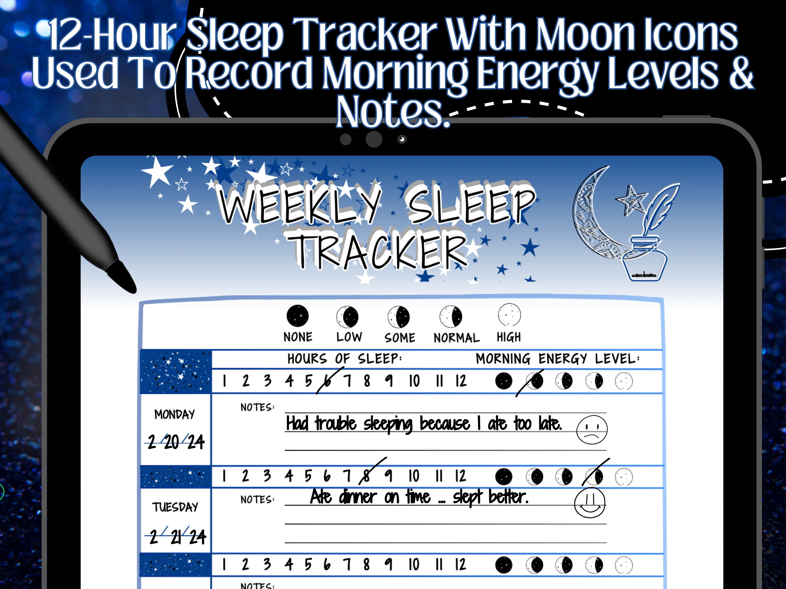 Weekly Sleep Tracker Digital, Printable Sleep Log Sleep Quality Sleep ...