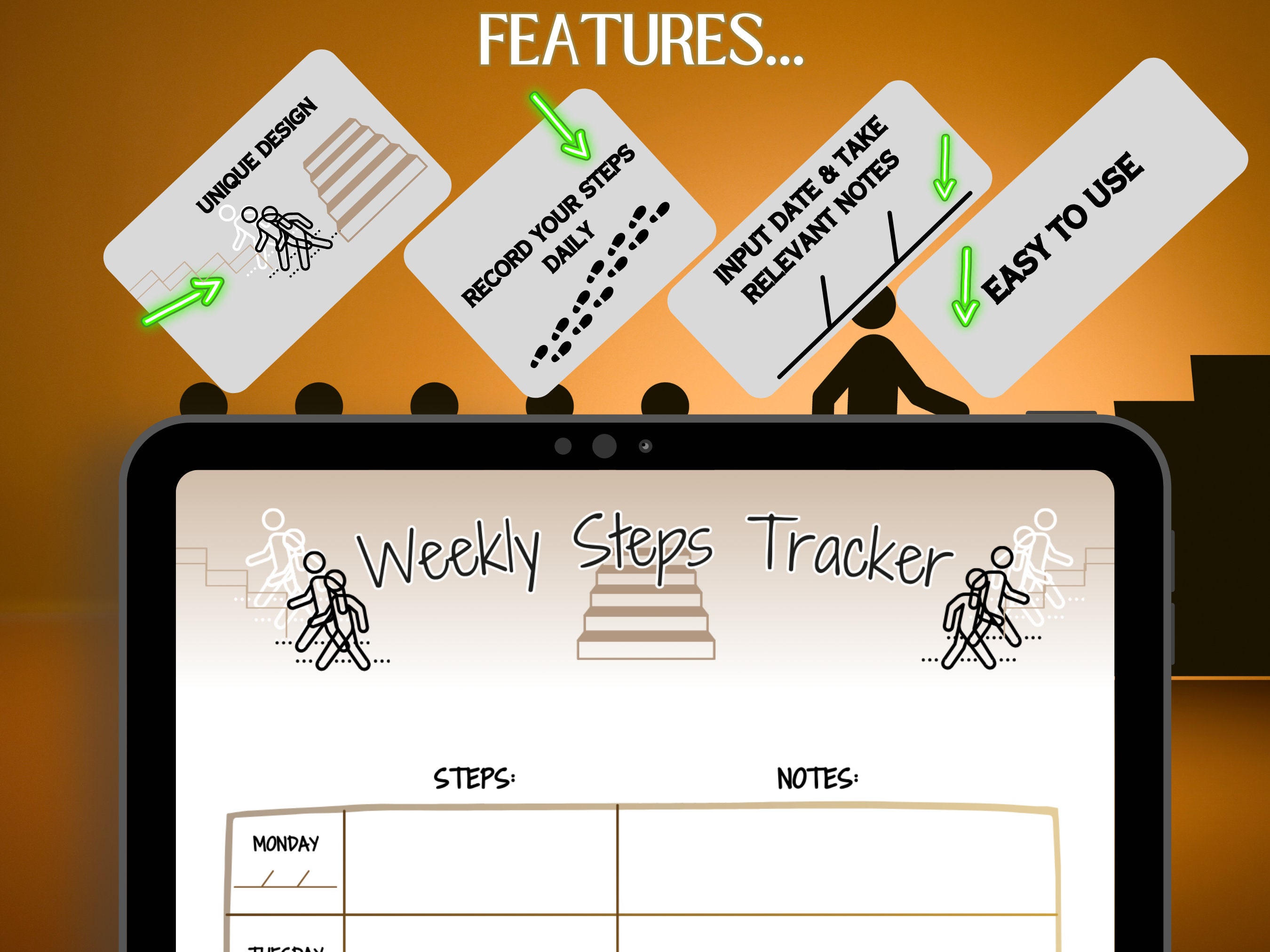 Weekly Steps Tracker Digital, Printable Fitness Planner Walking Log ...