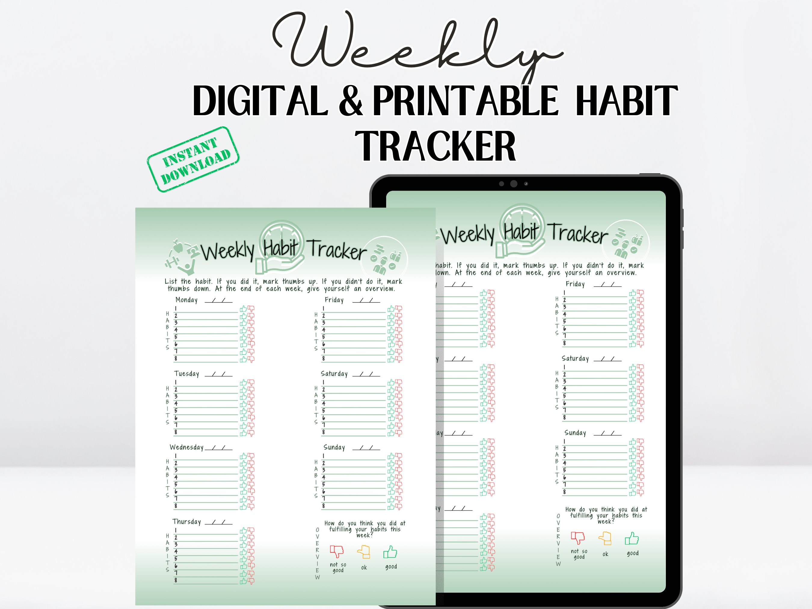 Weekly Habit Tracker Digital Printable Habit Planner Daily Habit ...