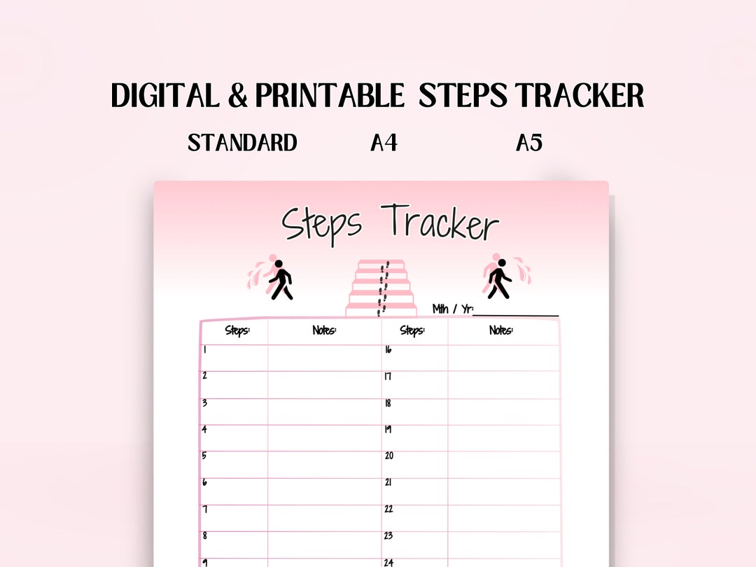 Steps Tracker Digital, Printable Fitness Planner Walking Log Monthly ...