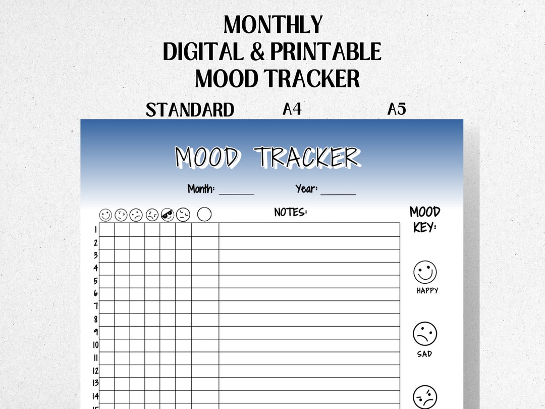 Printable Monthly Mood Tracker Mood Planner Daily Mood Tracker Color ...
