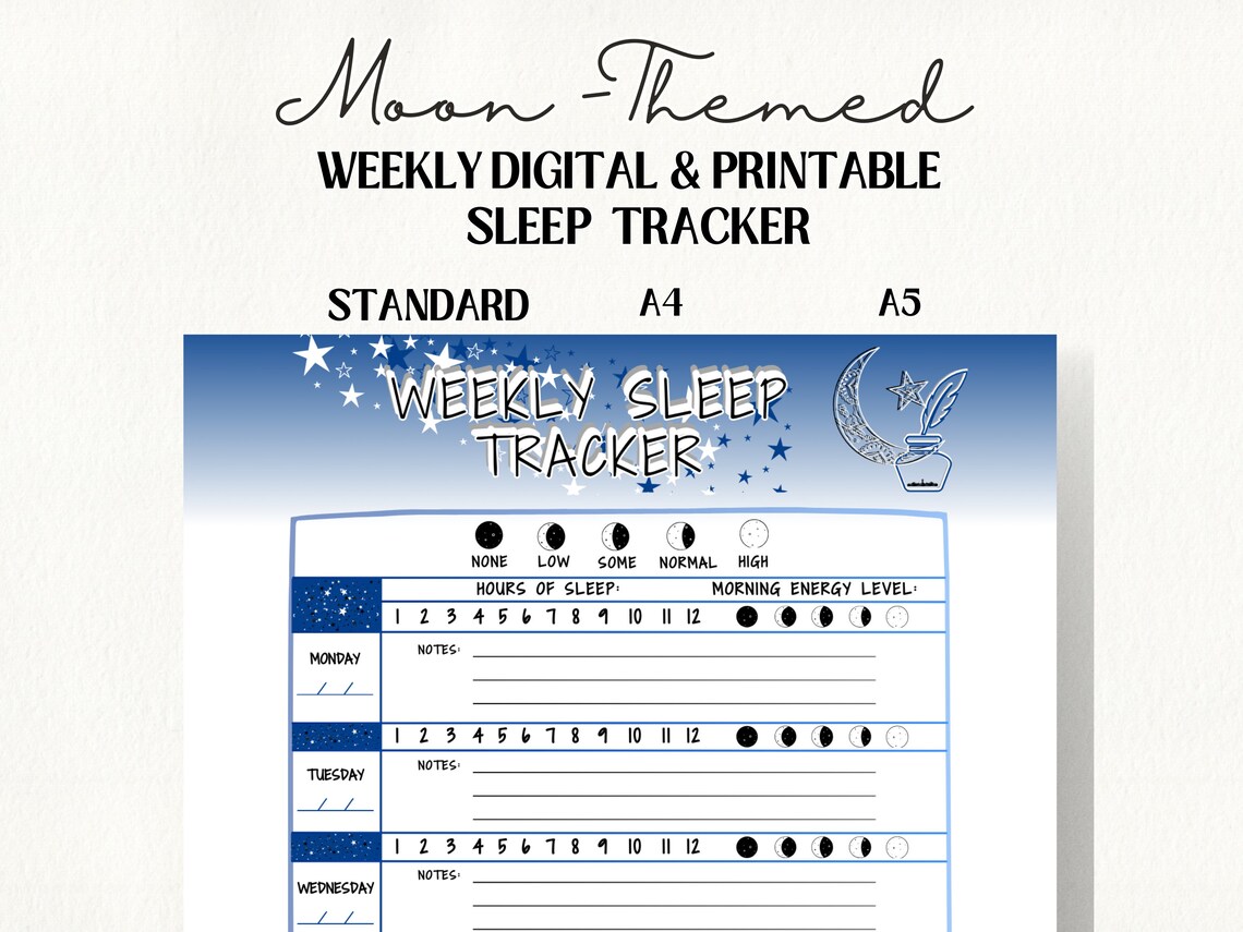 Weekly Sleep Tracker Digital, Printable Sleep Log Sleep Quality Sleep ...
