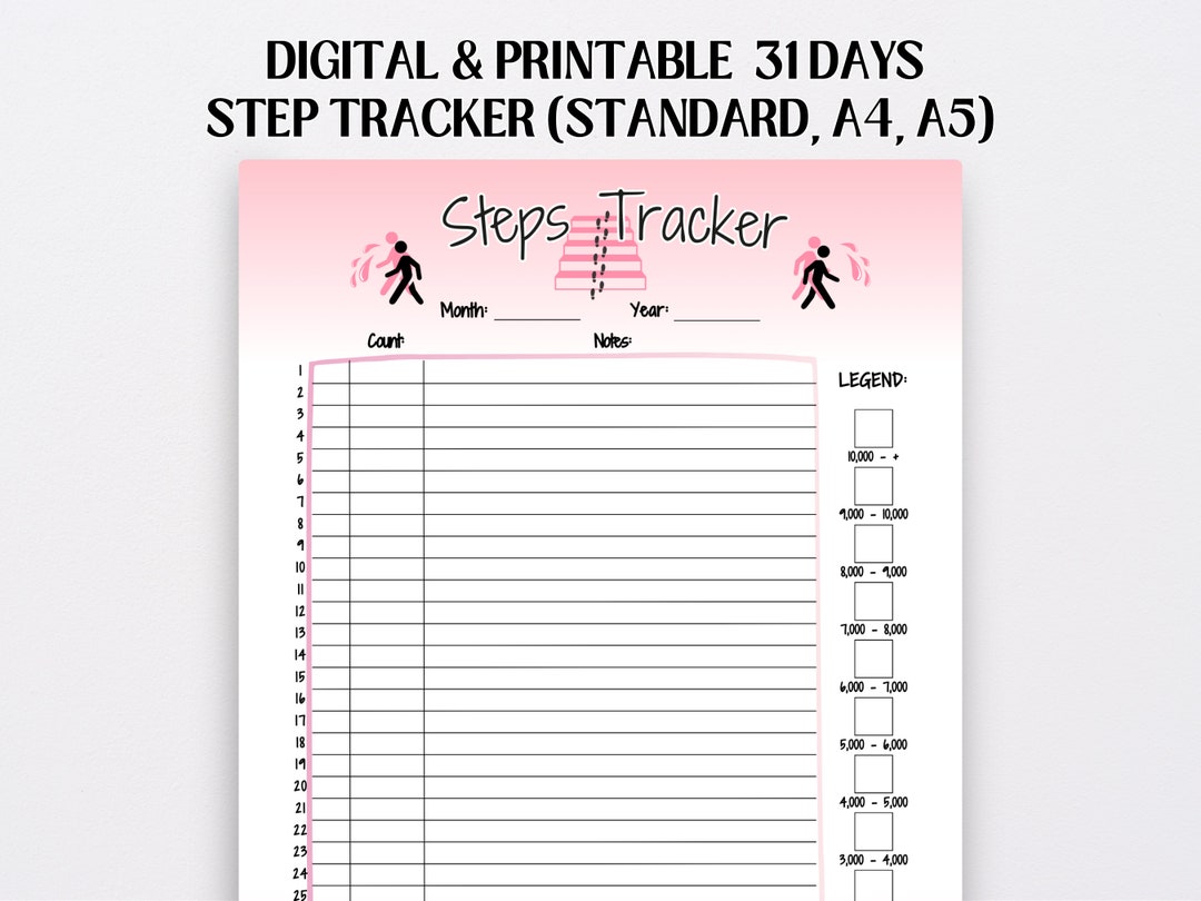 Monthly Steps Tracker Digital 31 Day Log Walk Challenge Exercise ...