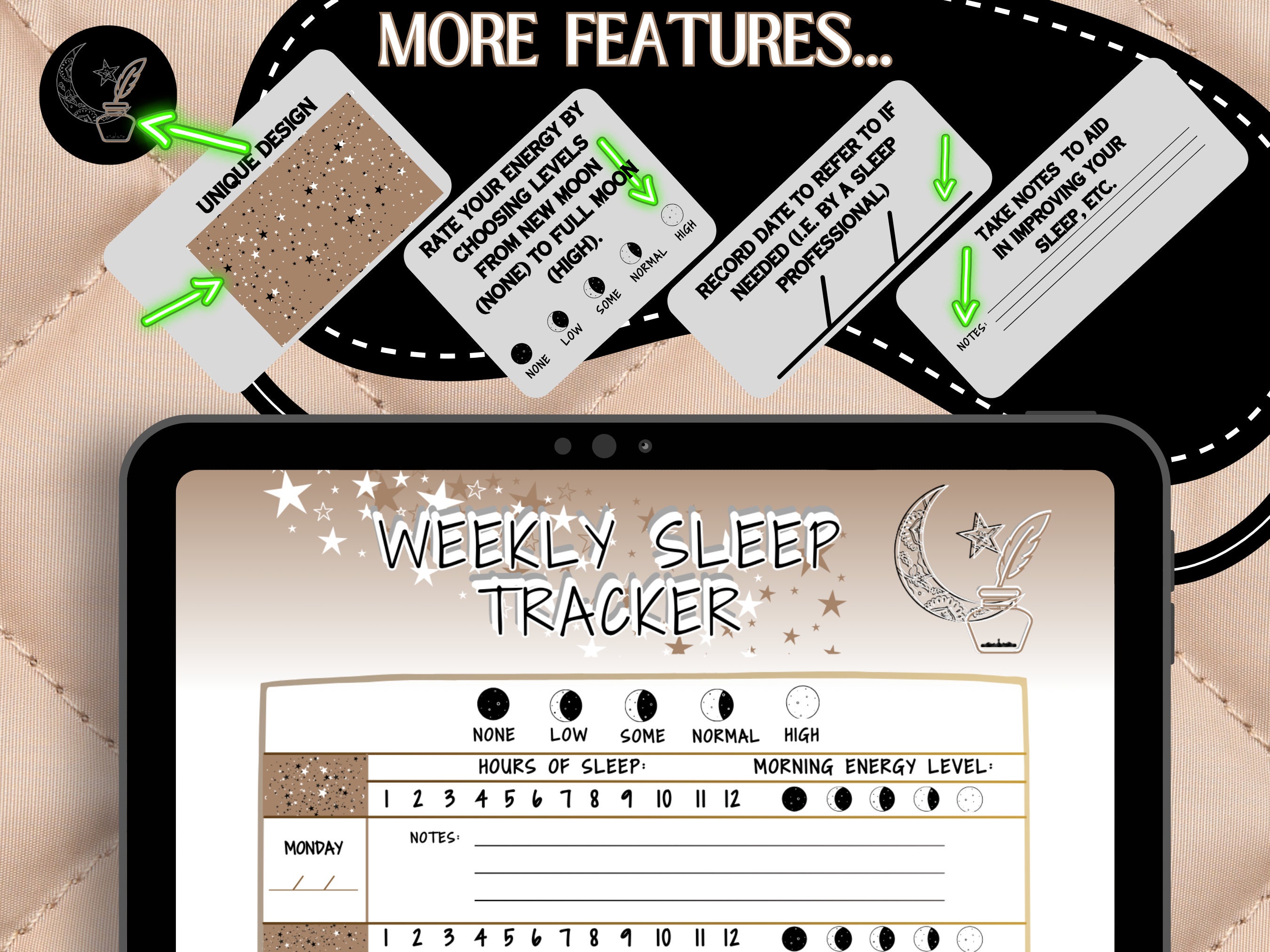 Weekly Sleep Tracker Digital, Printable Sleep Log Sleep Quality Sleep ...