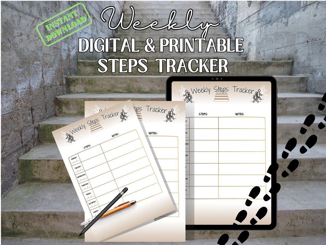 Weekly Steps Tracker Digital, Printable Fitness Planner Walking Log ...