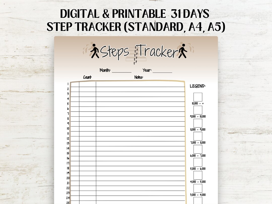 Monthly Steps Tracker Digital 31 Day Log Walk Challenge Exercise ...