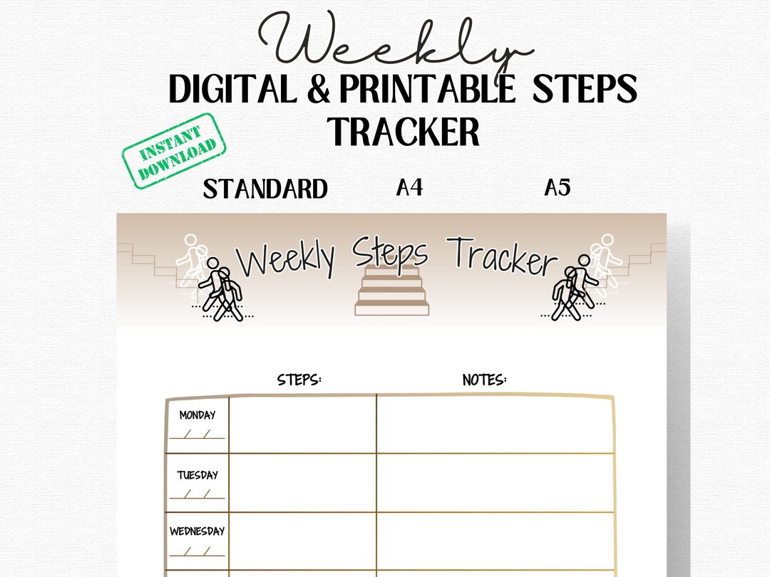 Weekly Steps Tracker Digital, Printable Fitness Planner Walking Log ...