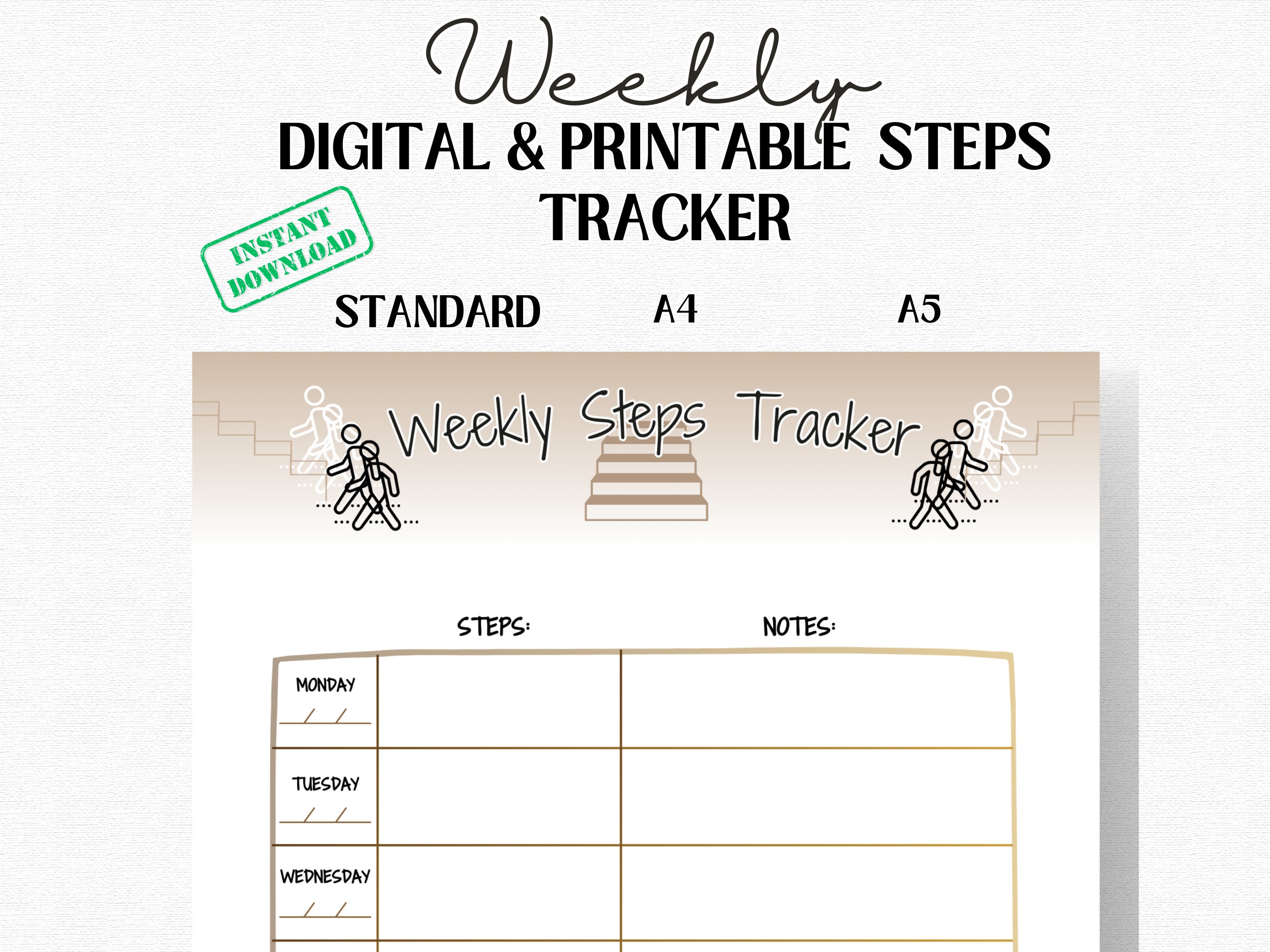 Weekly Steps Tracker Digital, Printable Fitness Planner Walking Log ...