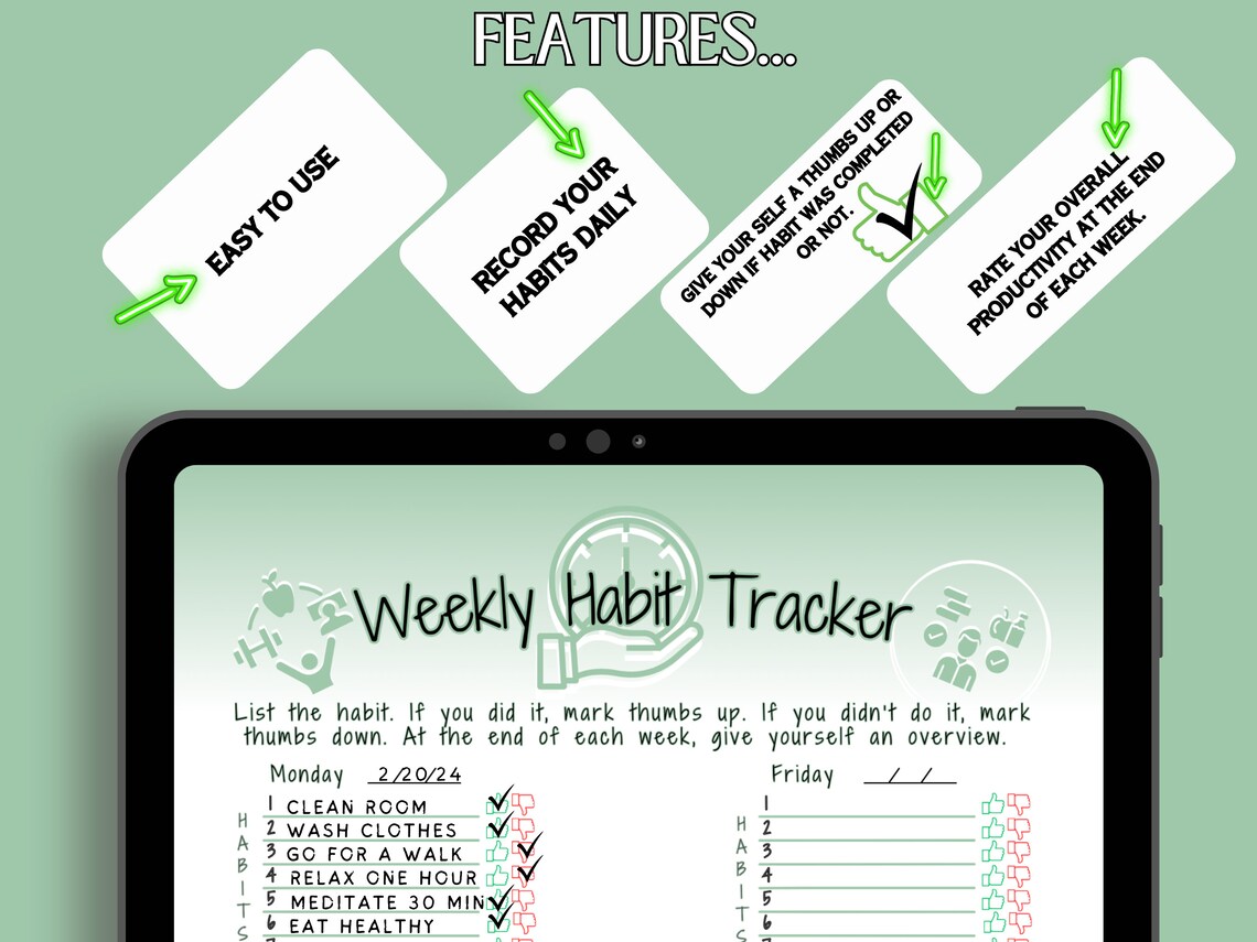 Weekly Habit Tracker Digital Printable Habit Planner Daily Habit ...