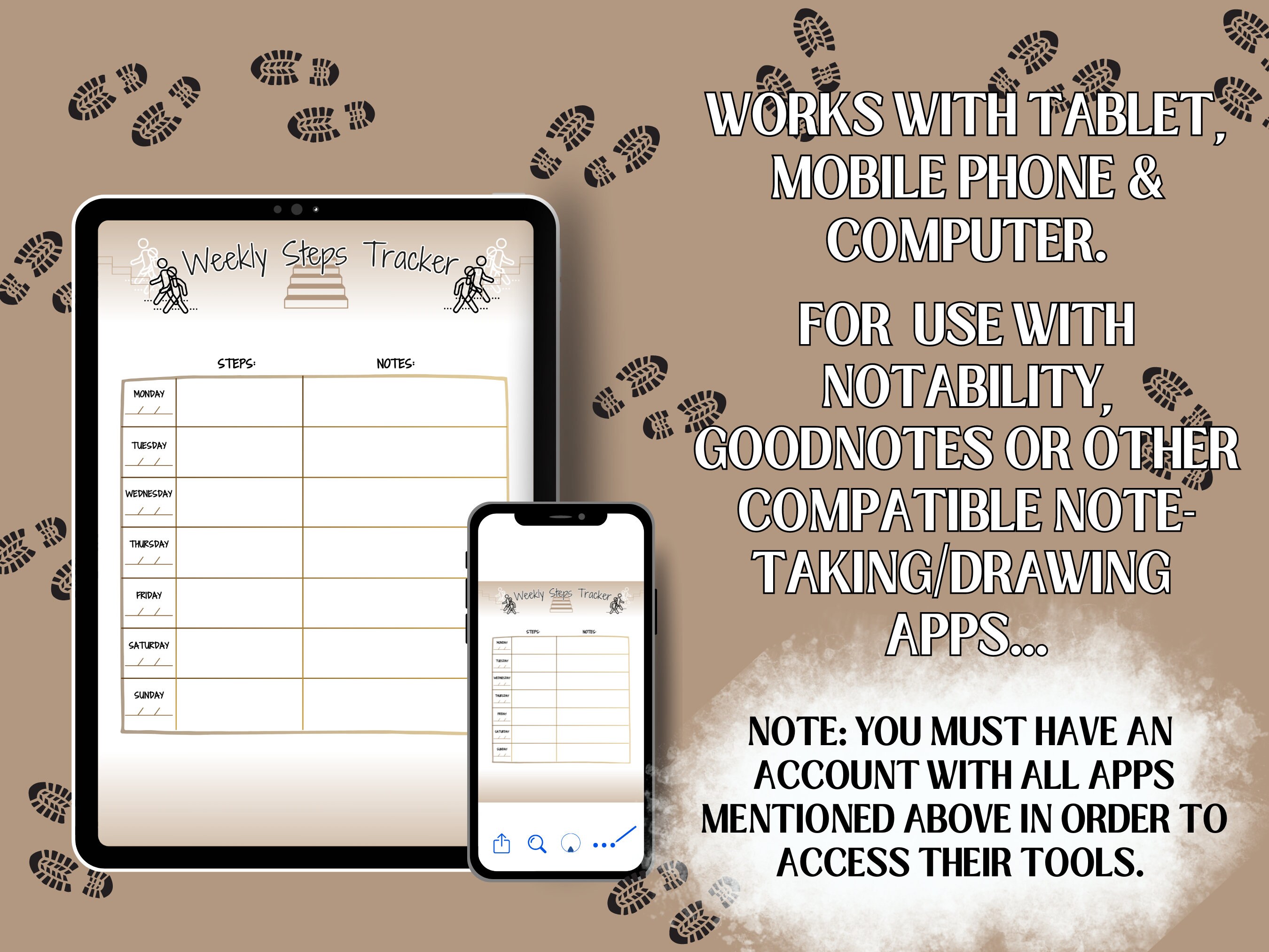 Weekly Steps Tracker Digital, Printable Fitness Planner Walking Log ...