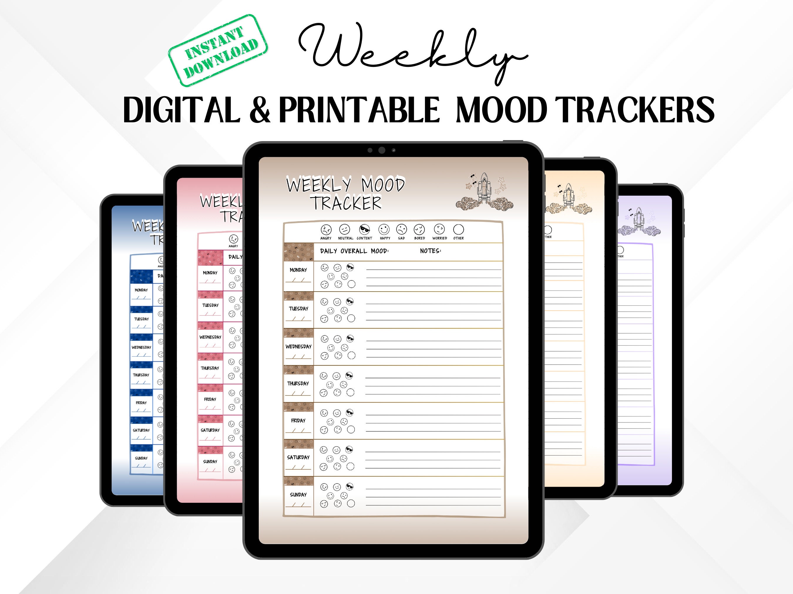 Printable Weekly Mood Tracker Mood Planner Daily Mood Tracker Color ...