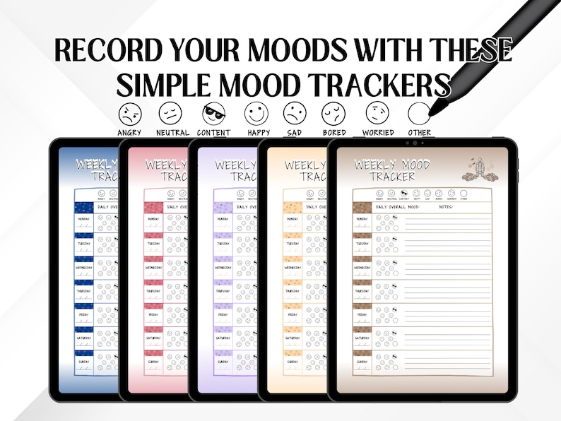 Printable Weekly Mood Tracker Mood Planner Daily Mood Tracker Color ...