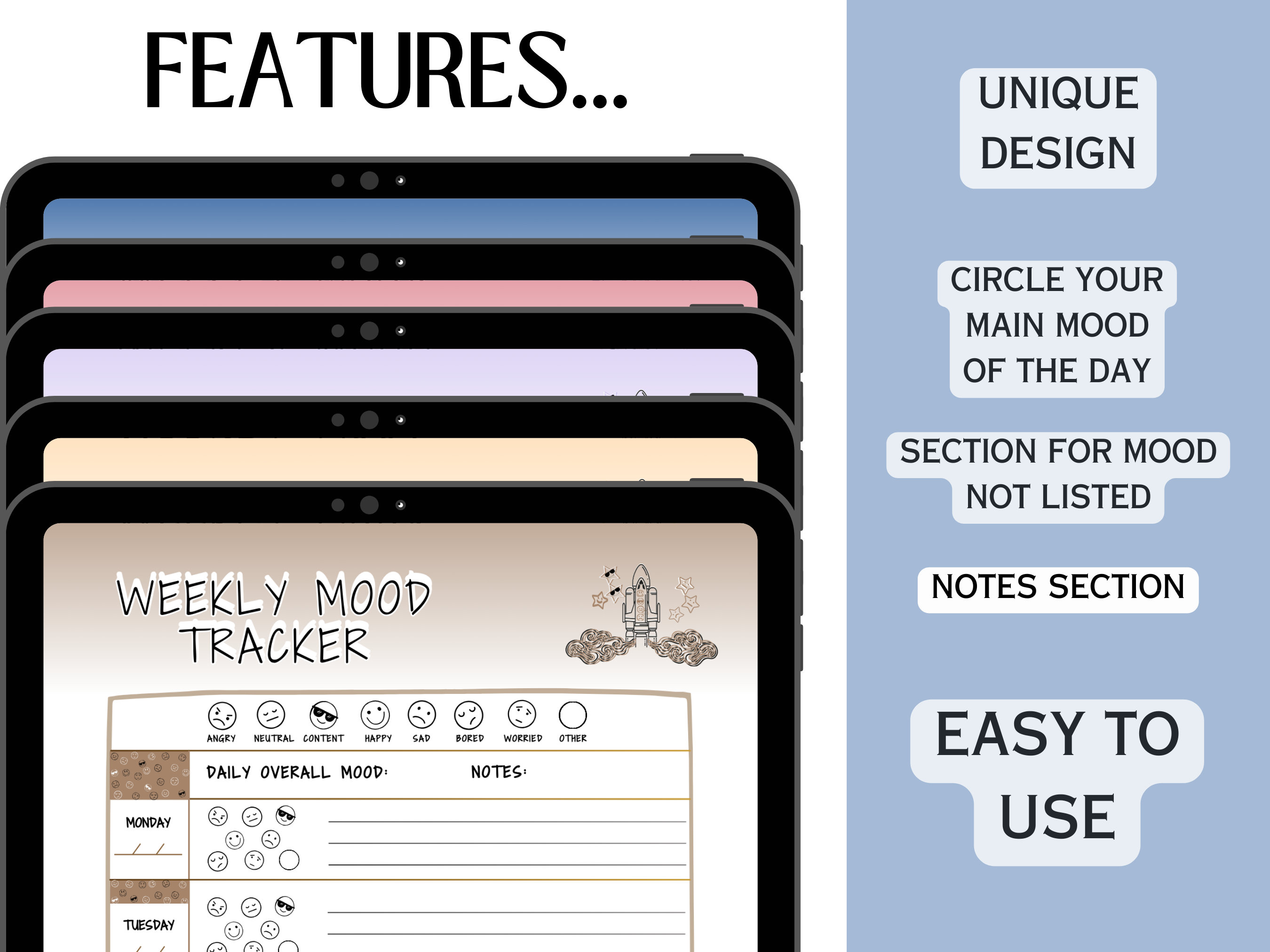 Printable Weekly Mood Tracker Mood Planner Daily Mood Tracker Color ...
