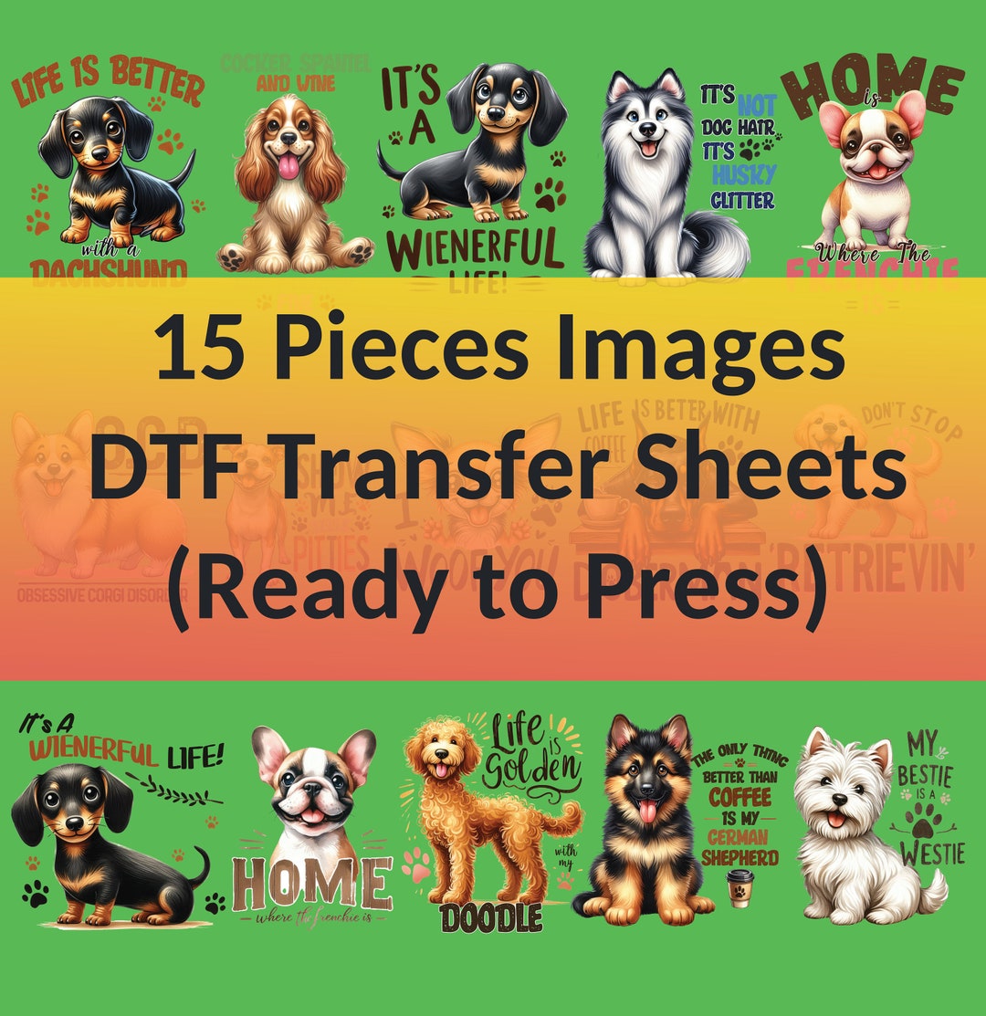 15 Pieces Images Bundle Cute Dog Breeds Quote DTF Transfers Sheets ...