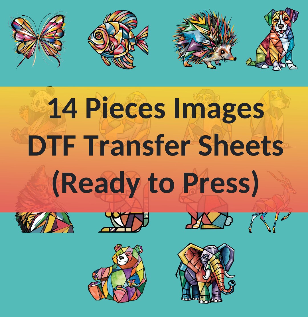 14 Images Bundle Line Art Animals DTF Transfers Sheets Ready for Press ...