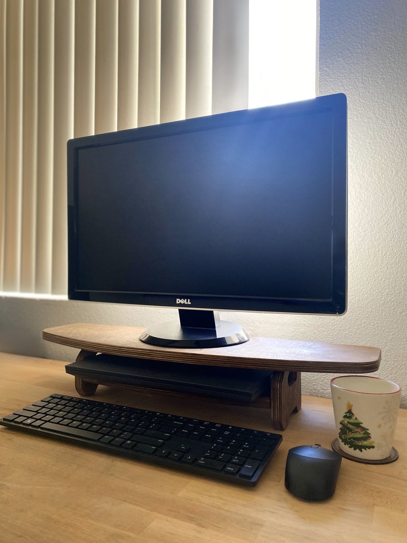 Sturdy Monitor Desk, Monitor Stand With Shelf, Wood Monitor Riser With ...