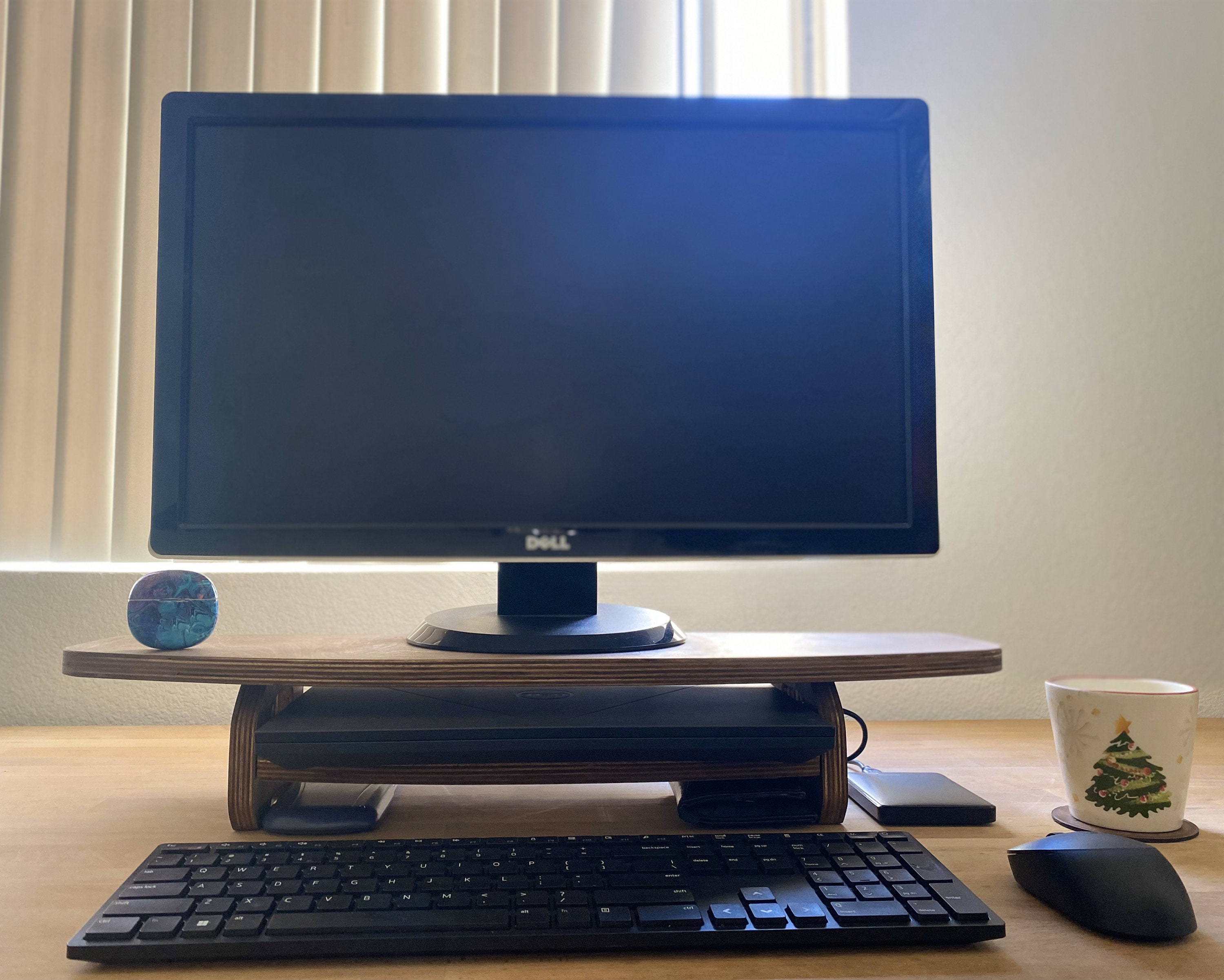 Sturdy Monitor Desk, Monitor Stand With Shelf, Wood Monitor Riser With ...