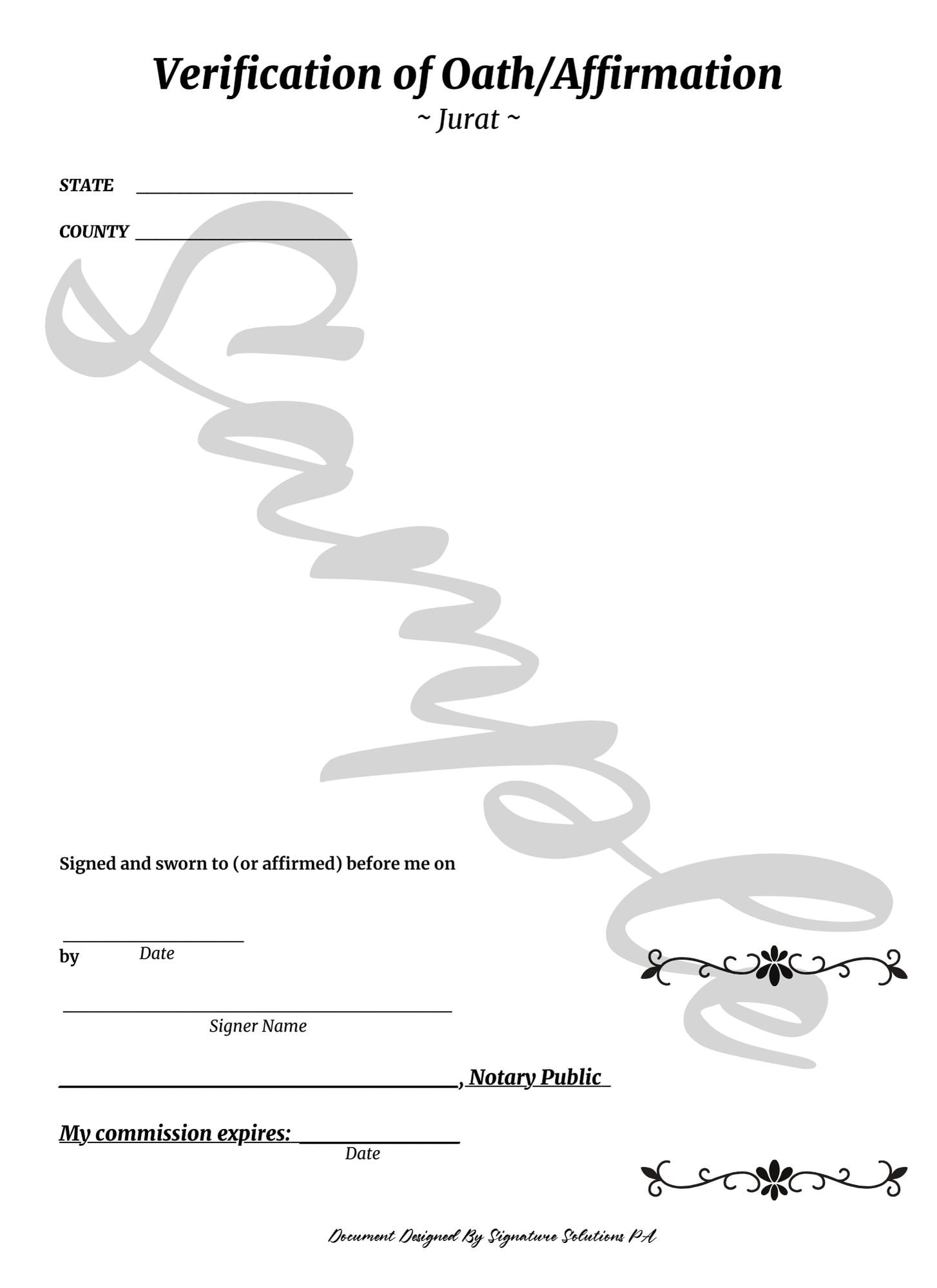 Printable Notary Certificate Jurat Verification Of Oath Or Affirmation W Blank Space For Custom