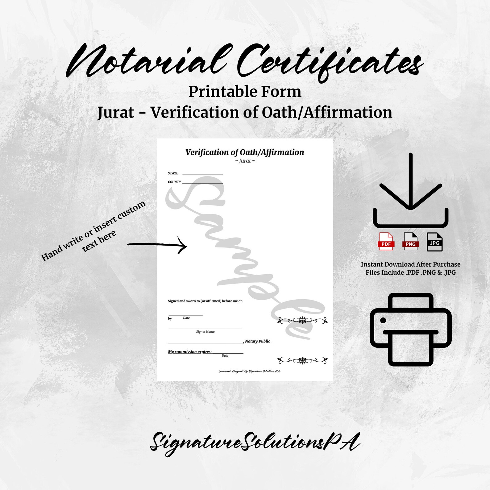 Printable Notary Certificate Jurat/verification of Oath or Affirmation ...