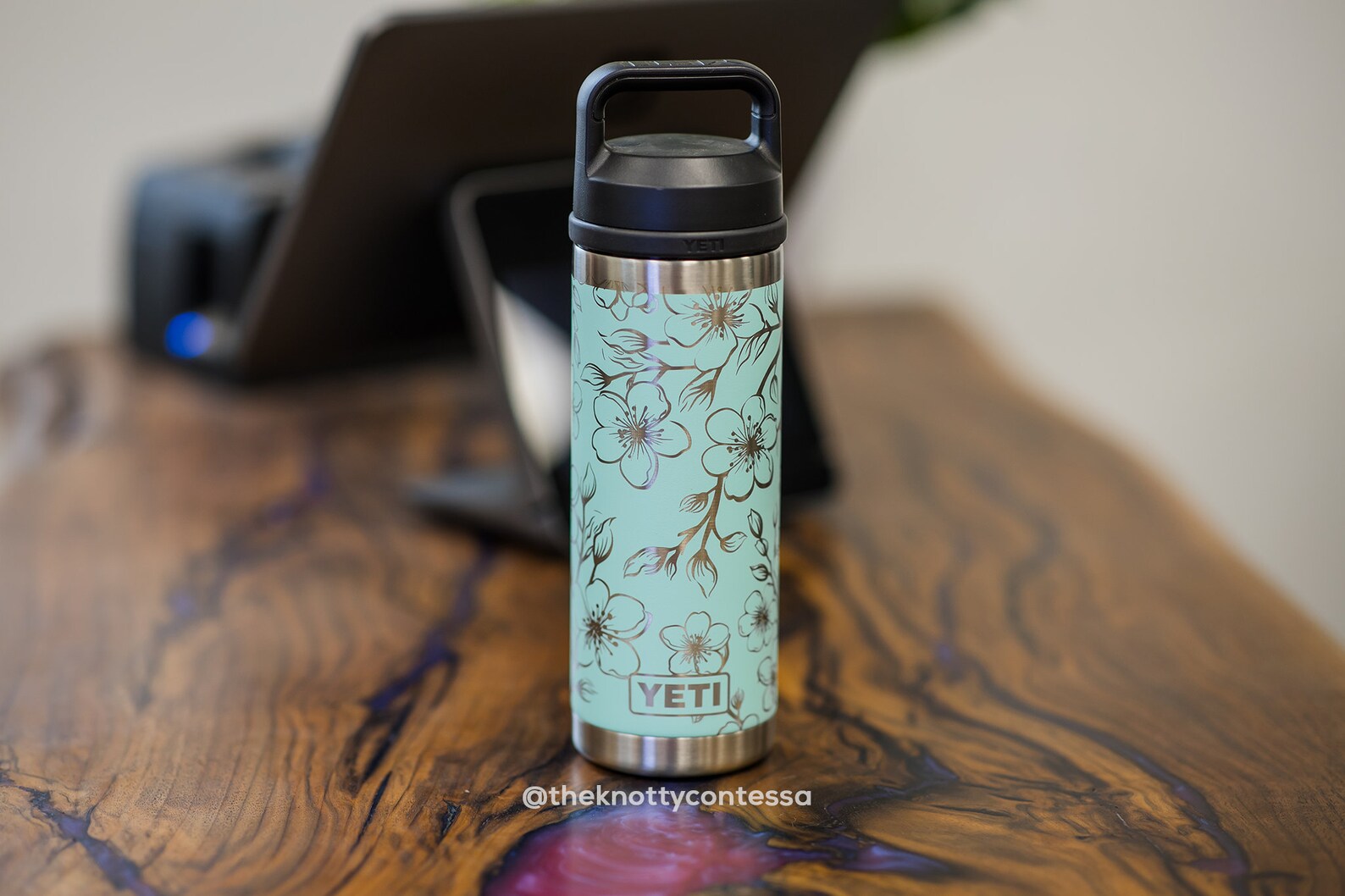 Custom Yeti Water Bottle Full Wrap Engraving Cherry Blossom 18oz/532ml ...